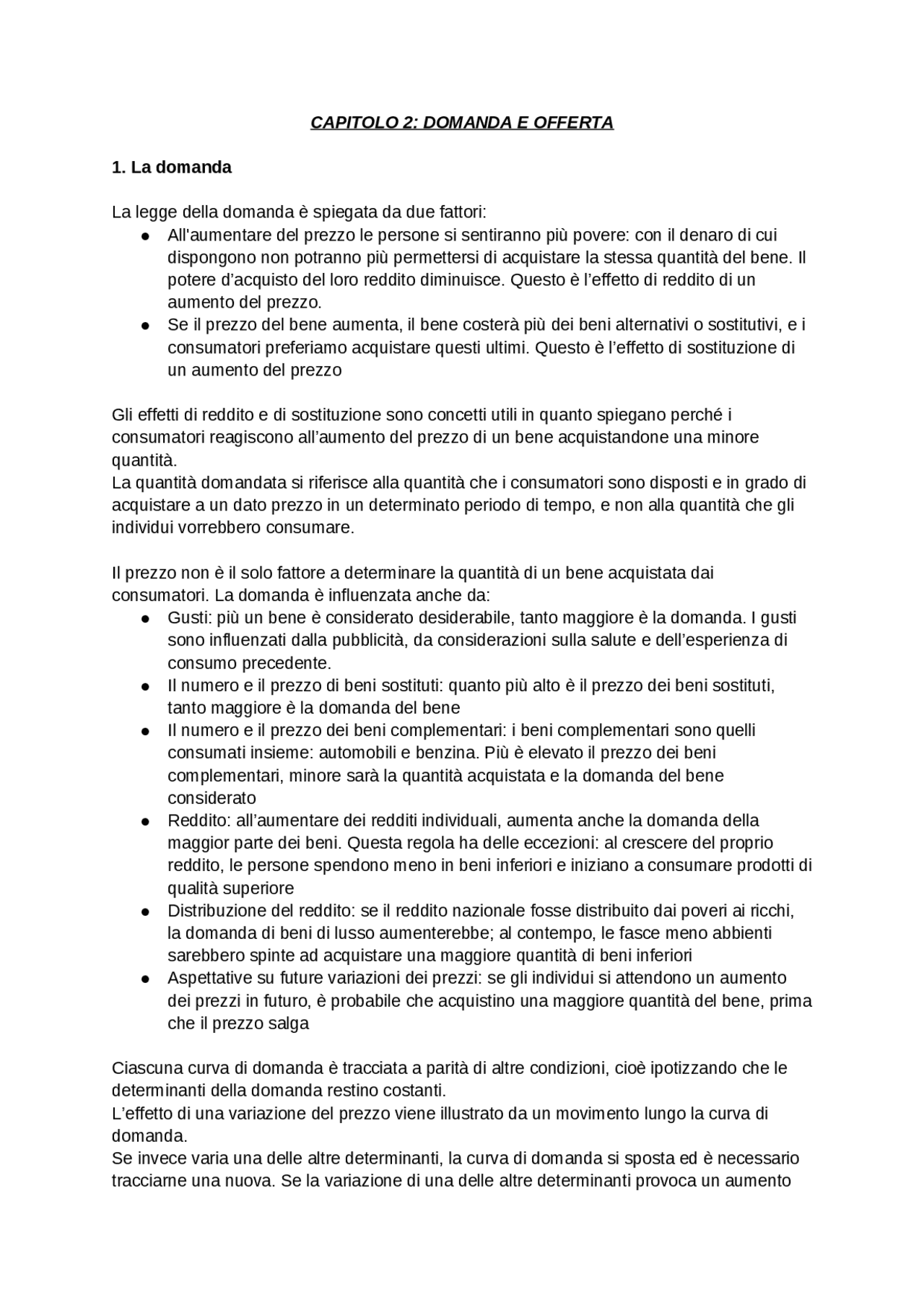 Domanda e offerta: spiegazione e formule - Docsity