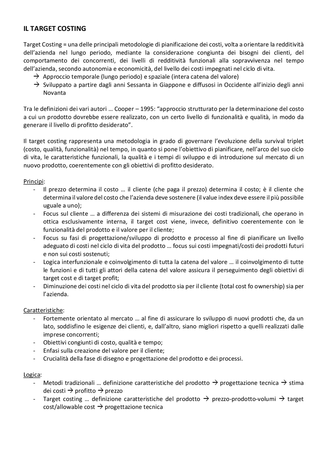 Pianificazione Dei Costi Il Target Costing Docsity