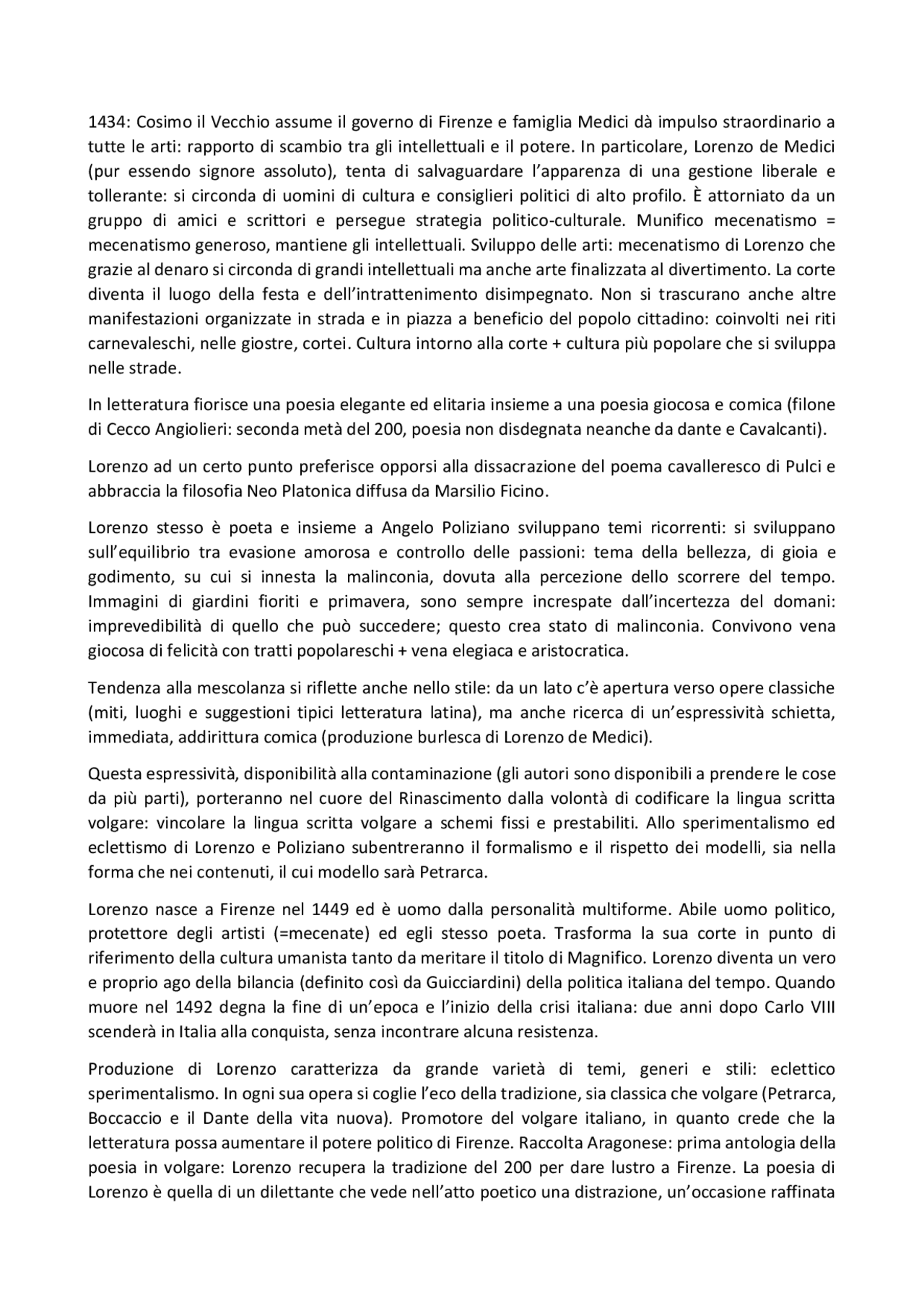 Lorenzo Demedici E Angelo Poliziano Docsity