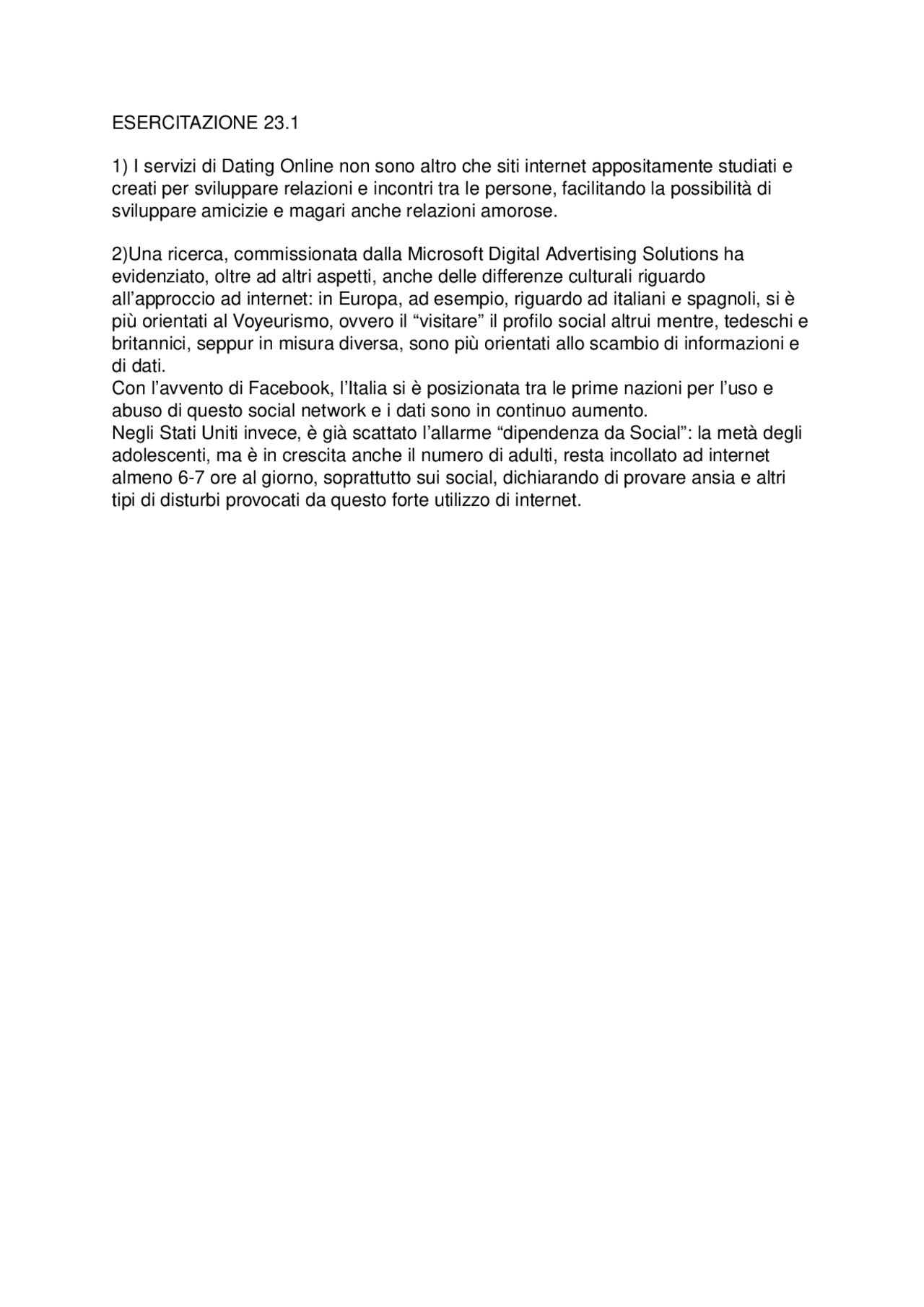 Esercitazione Informatica 231 Docsity