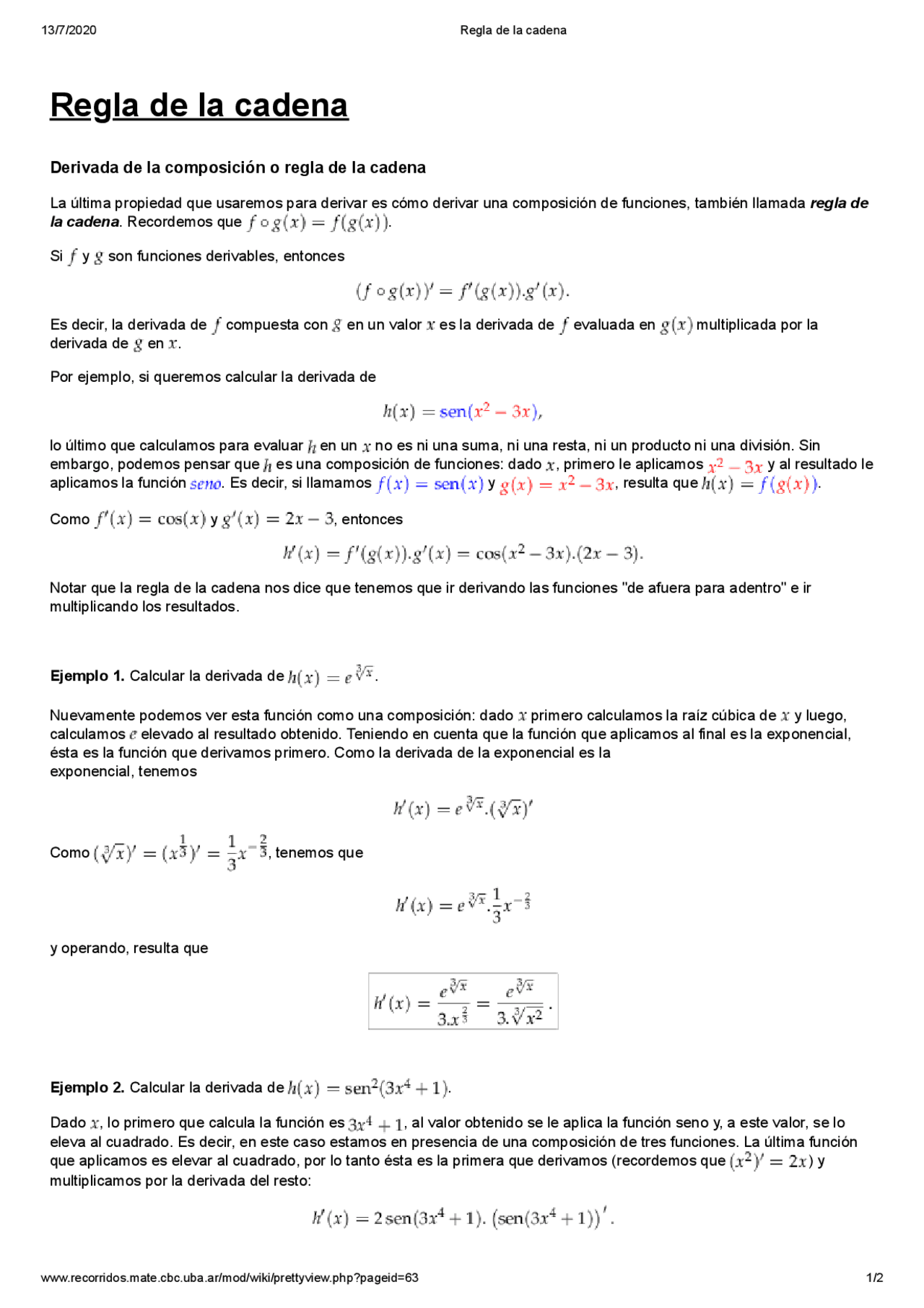 Matematica - Regla de la cadena - Docsity
