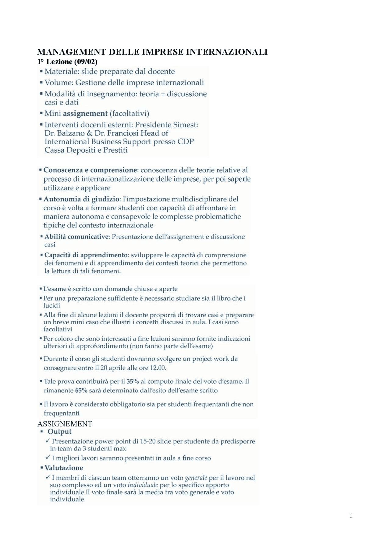 Management Imprese Internazionali Luiss Canale B Docsity