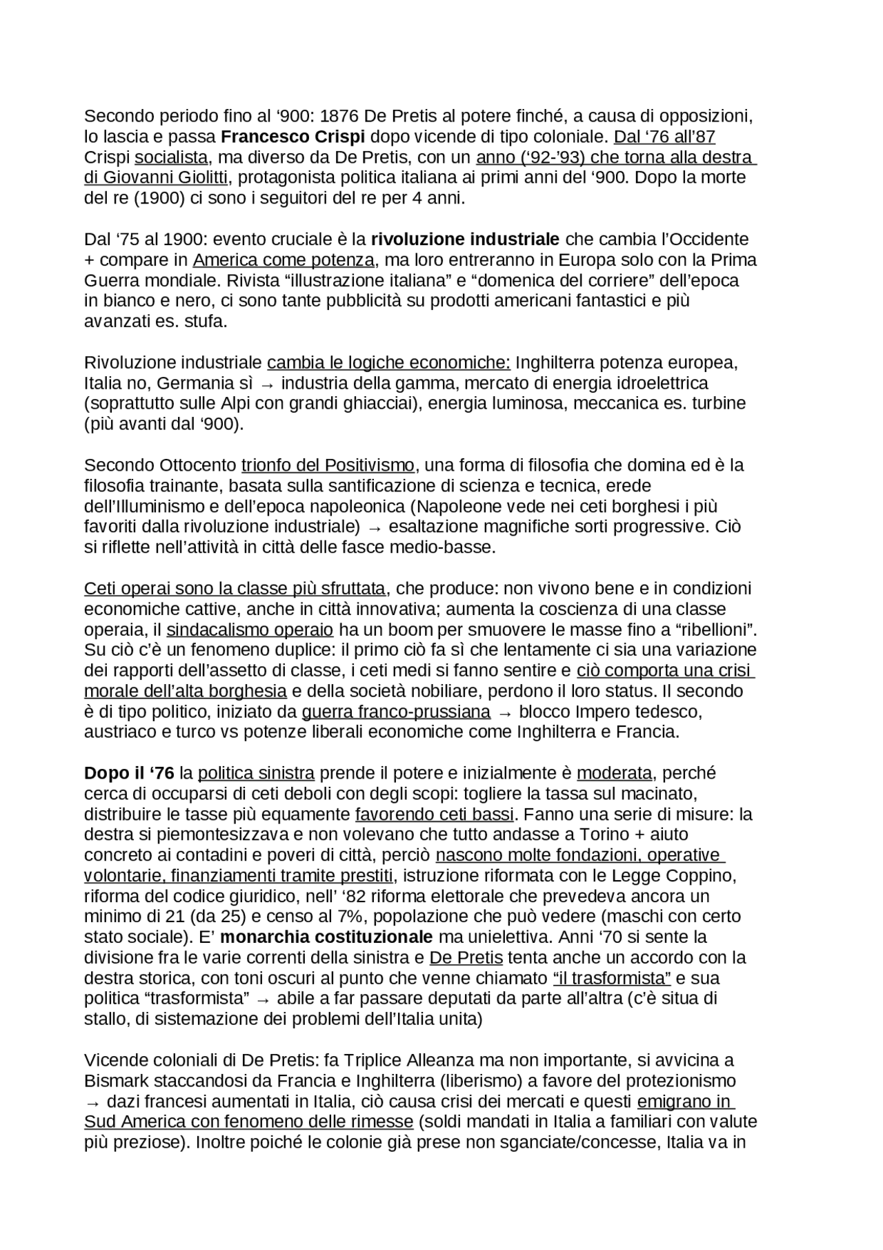 De Pretis E Crispifine 800 E Inizio 900 Docsity