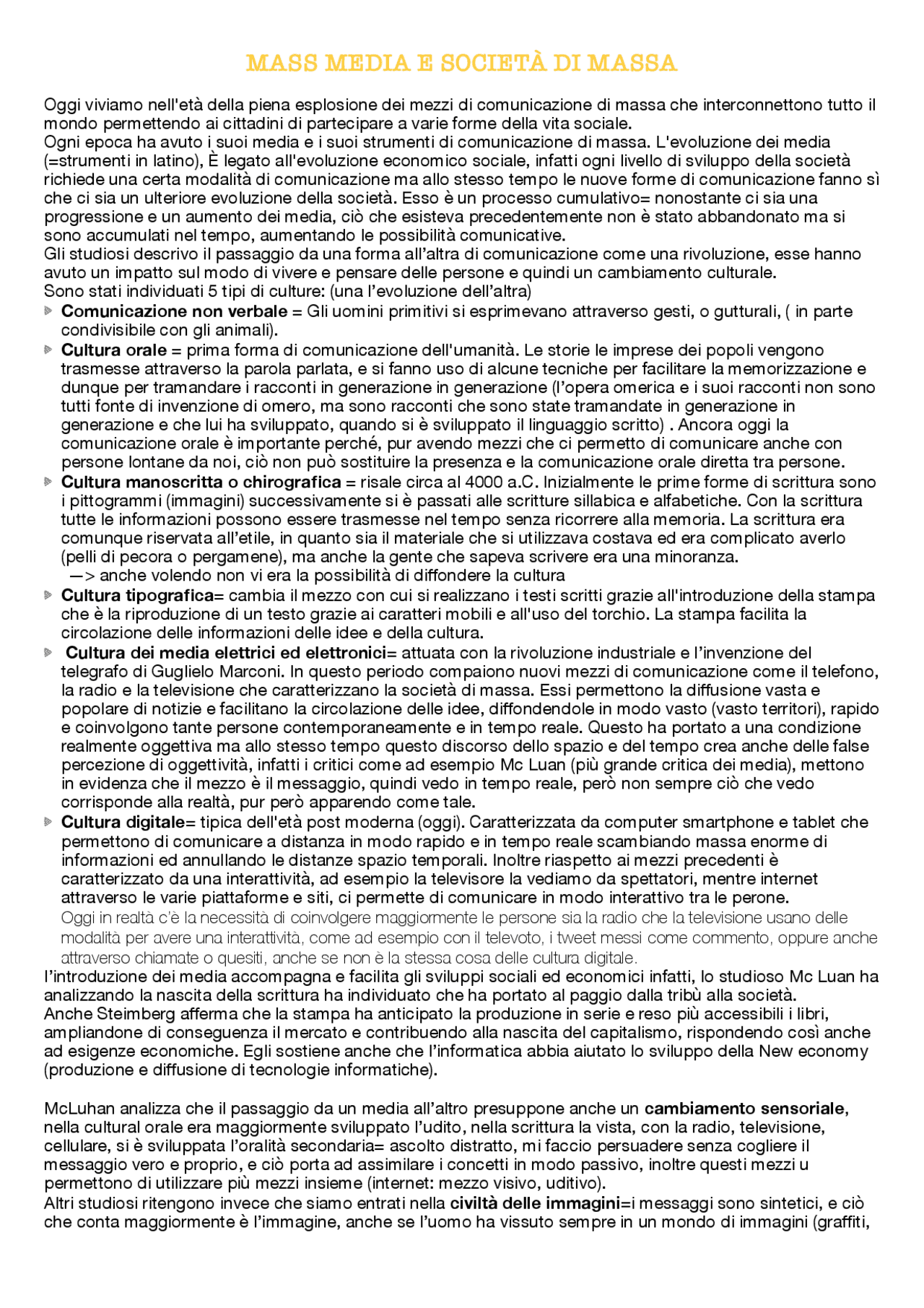 Appunti di sociologia sugli aspetti principali dei Mass media e della ...