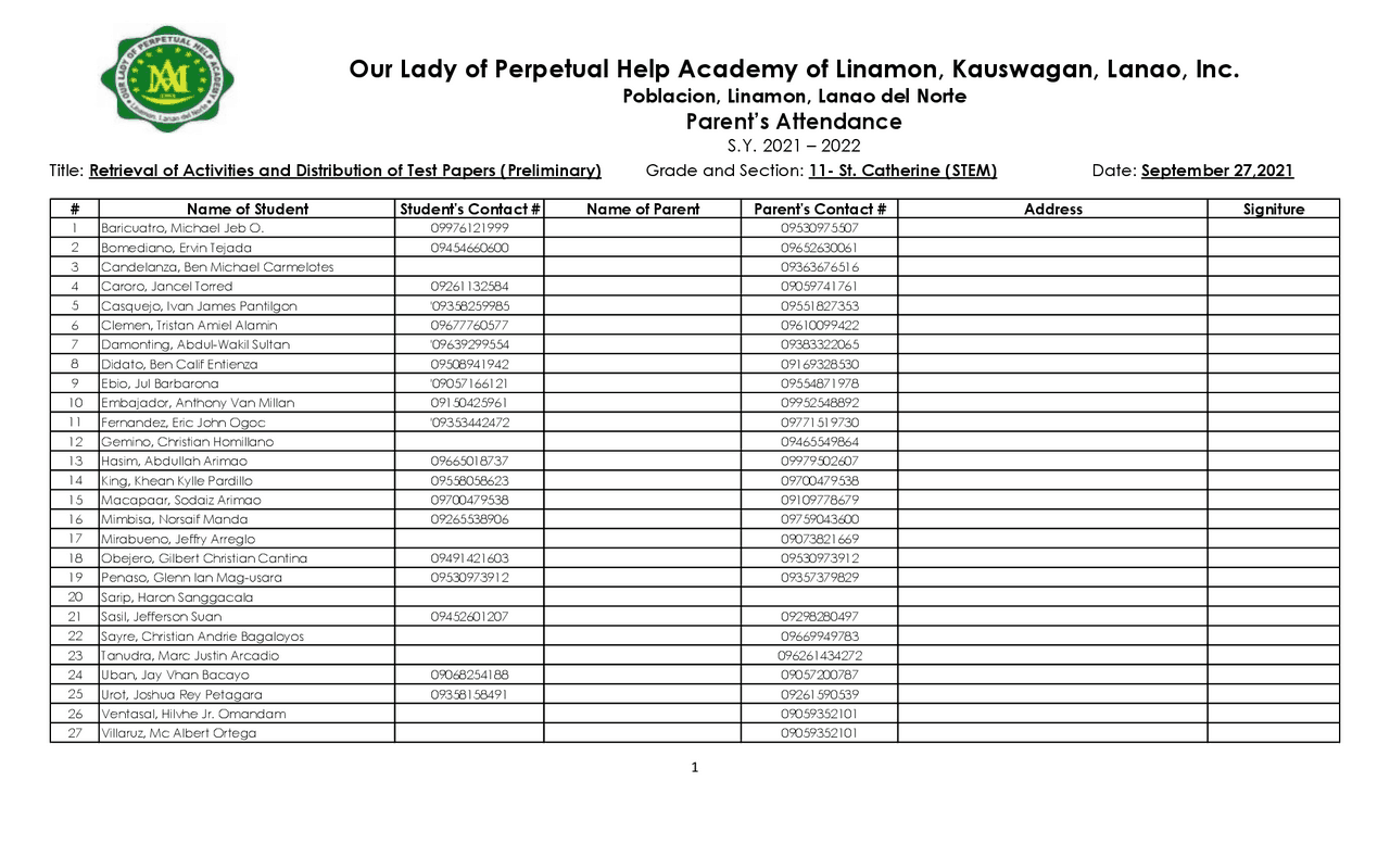 Attendance Sheet Forever and Ever - Docsity