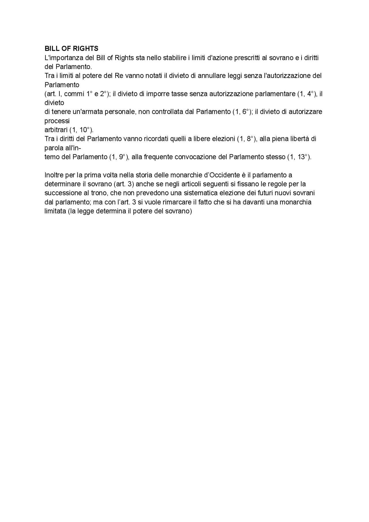 Bill Of Rights Carta Dei Diritti Docsity