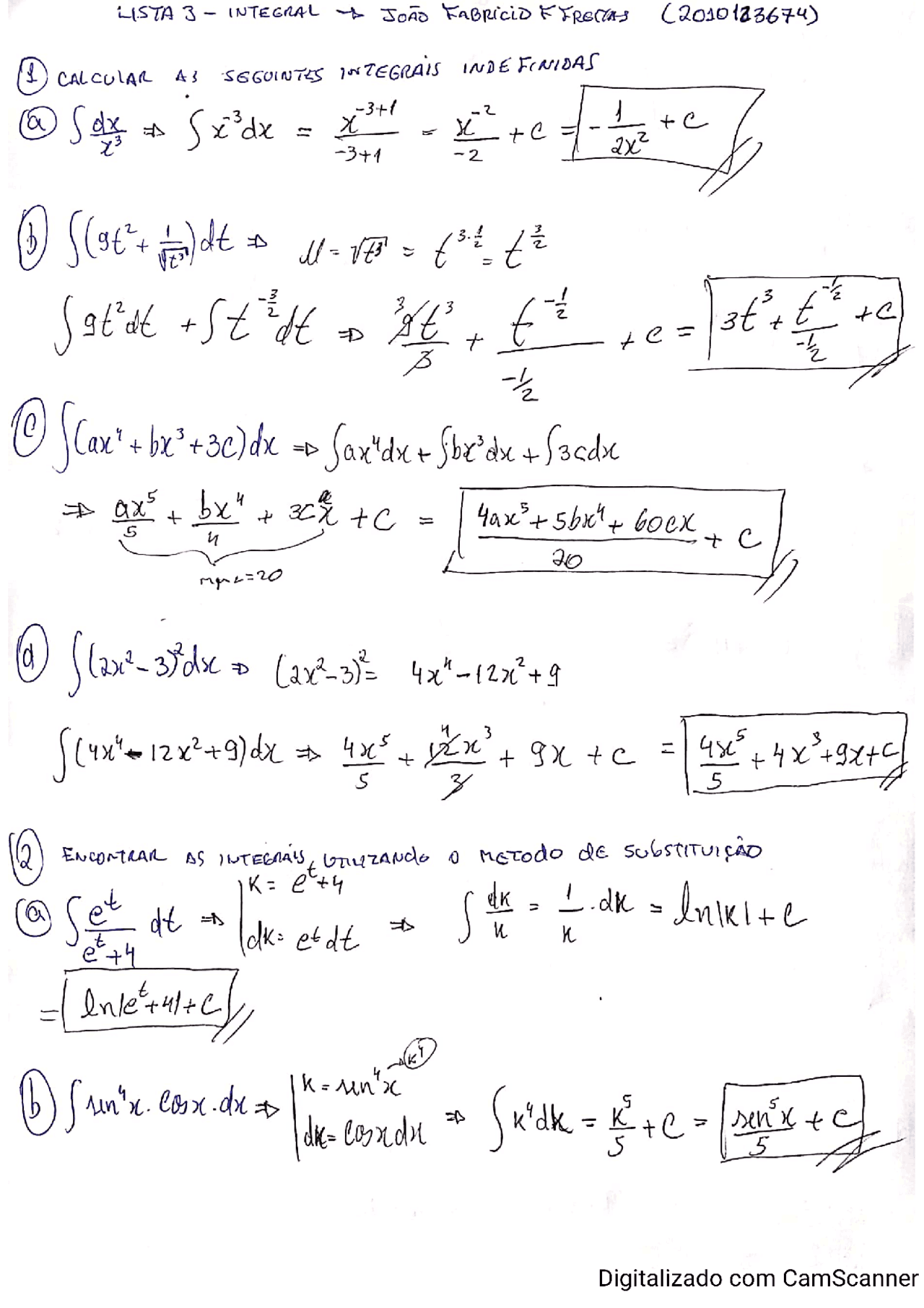 Exercícios De Integral Docsity