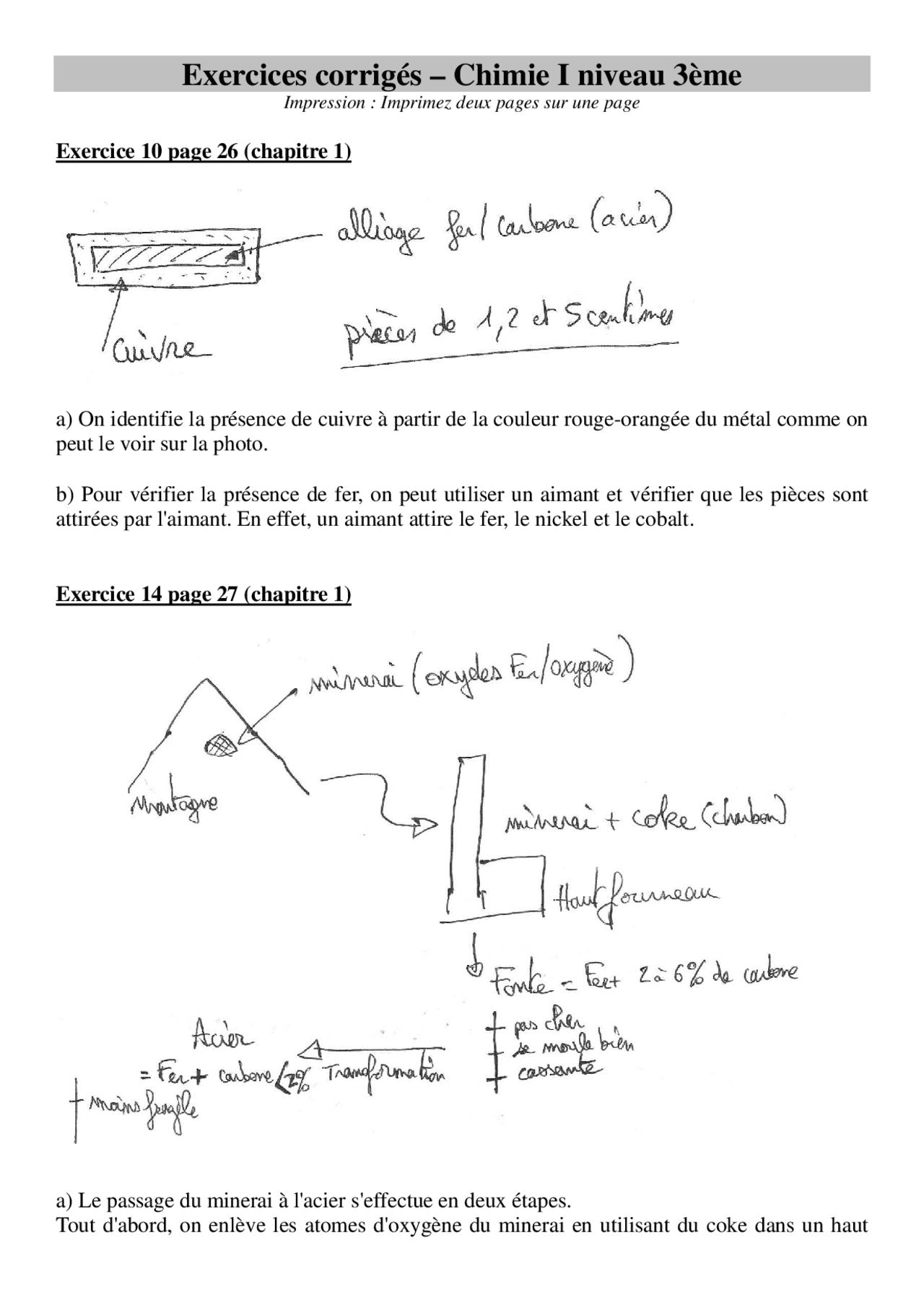 Exercices Corrigés Chimie I Niveau 3ème Docsity
