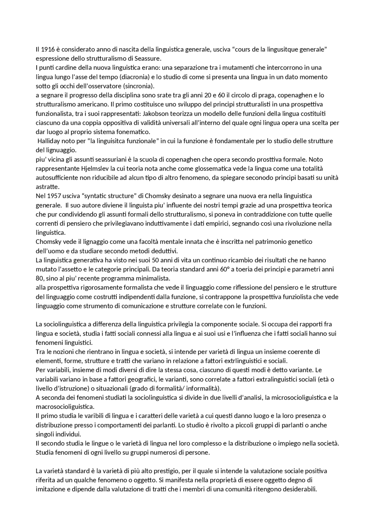 Sintesi Linguistica Generale Docsity