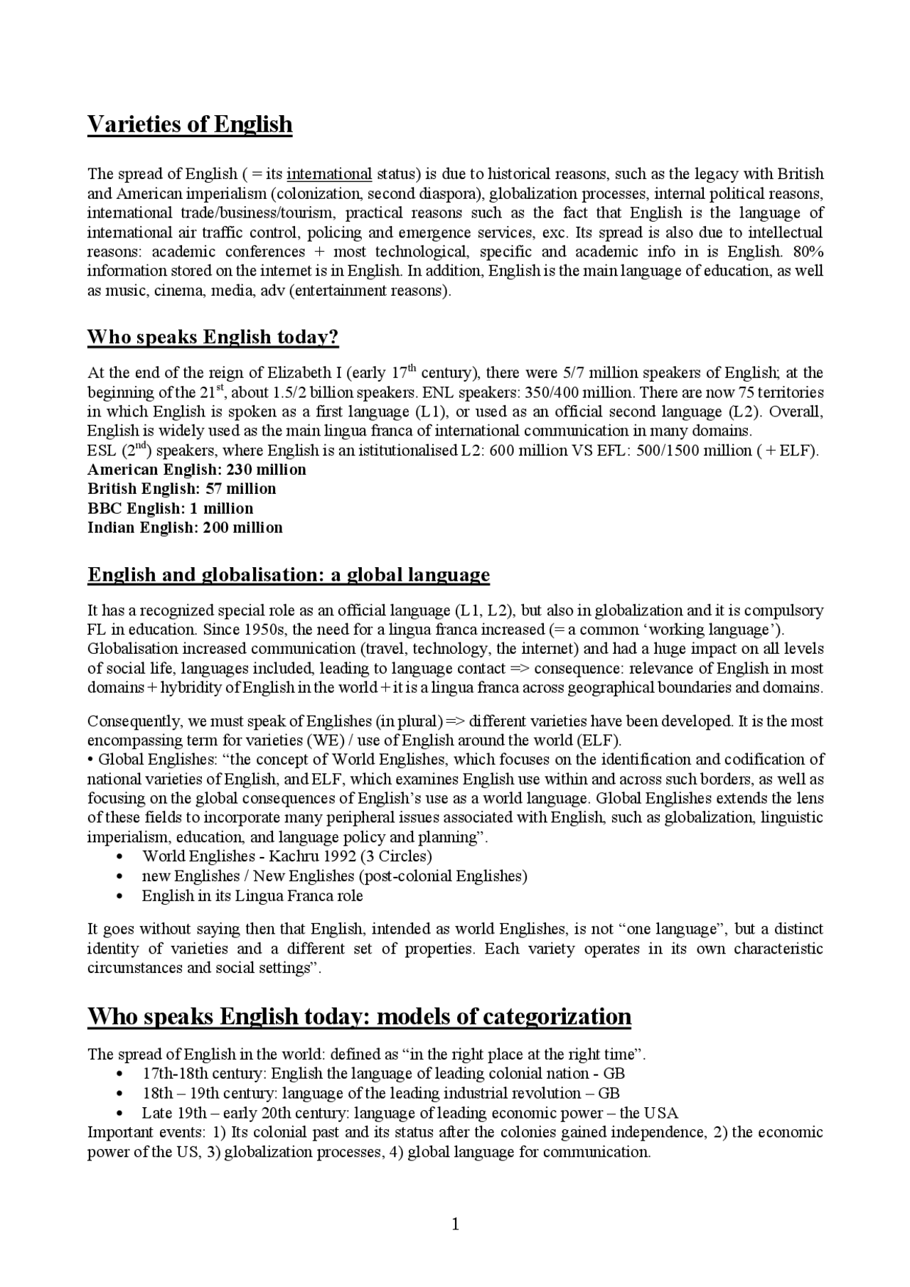Varieties Of English Univr Slide Di Linguistica Inglese Docsity