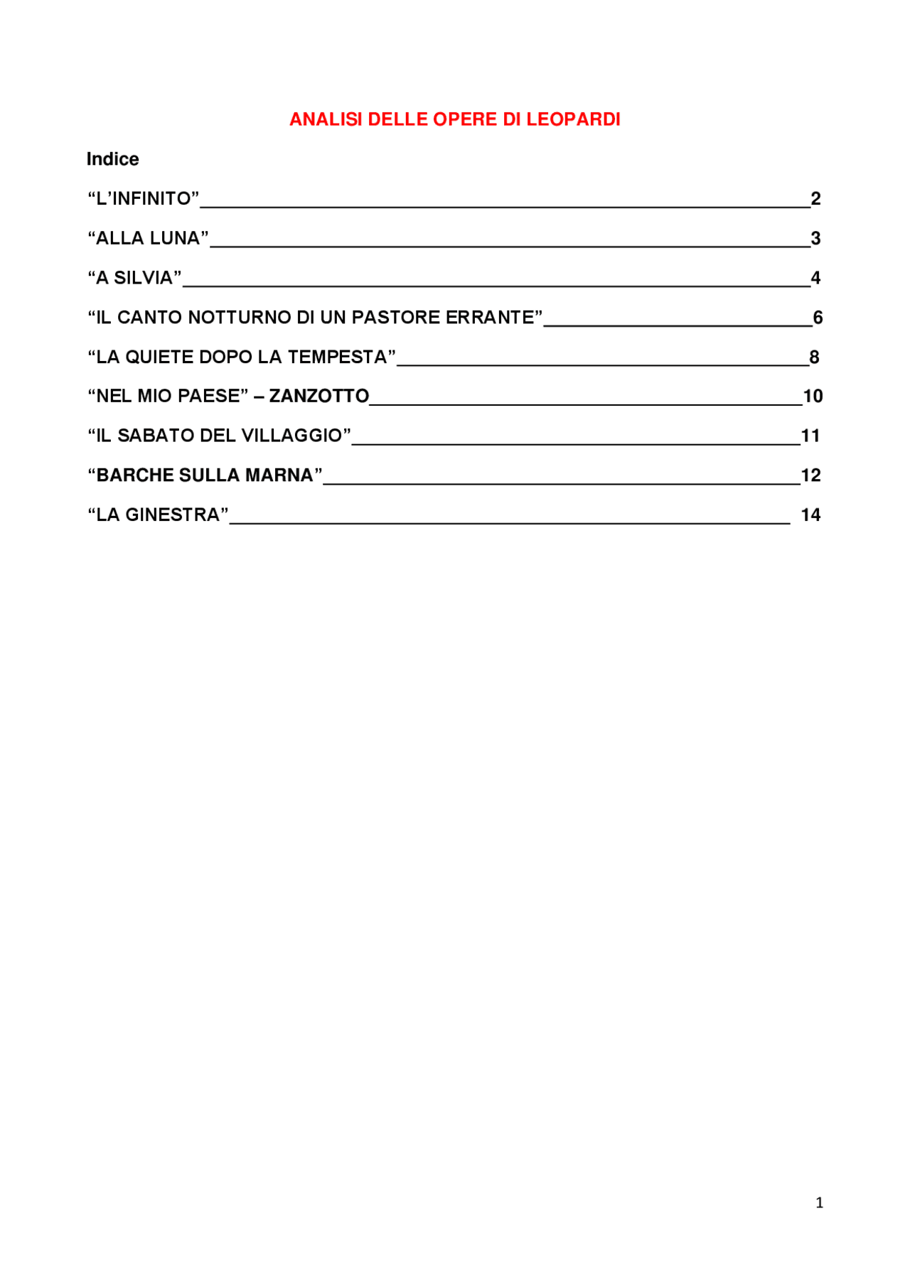 Analisi Delle Opere Di Leopardi Docsity
