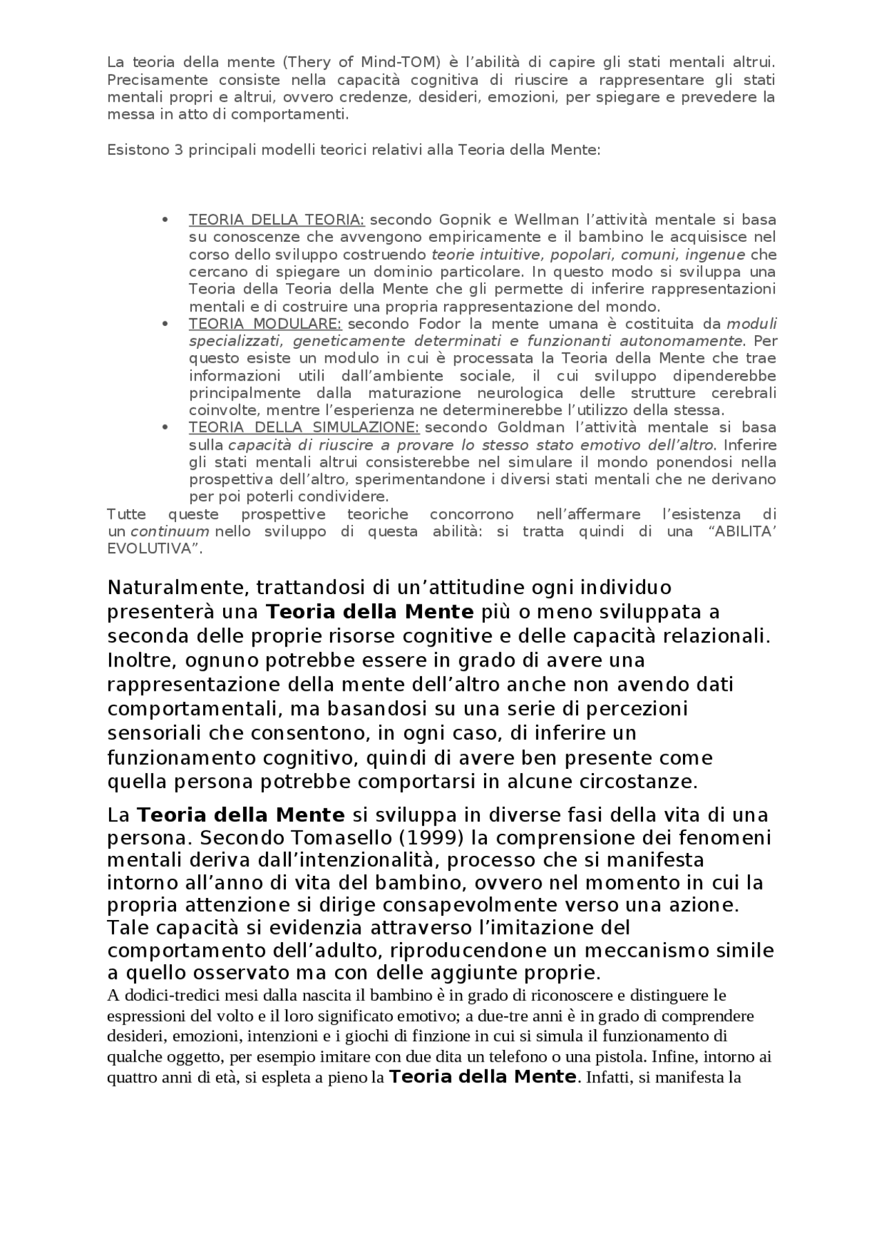 Teoria Della Mente Nascita E Modelli Teorici Docsity