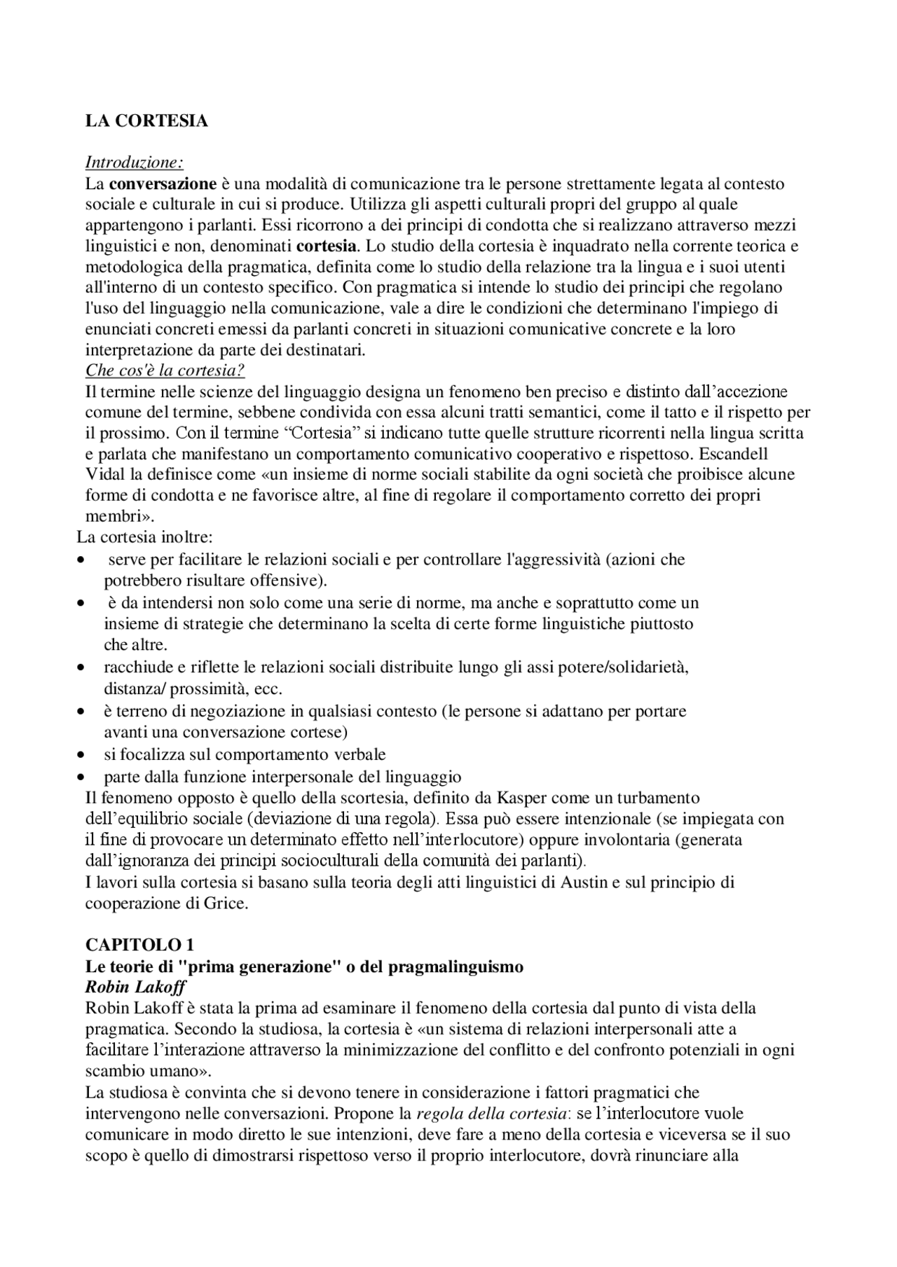 La Cortesia Rissunto Docsity