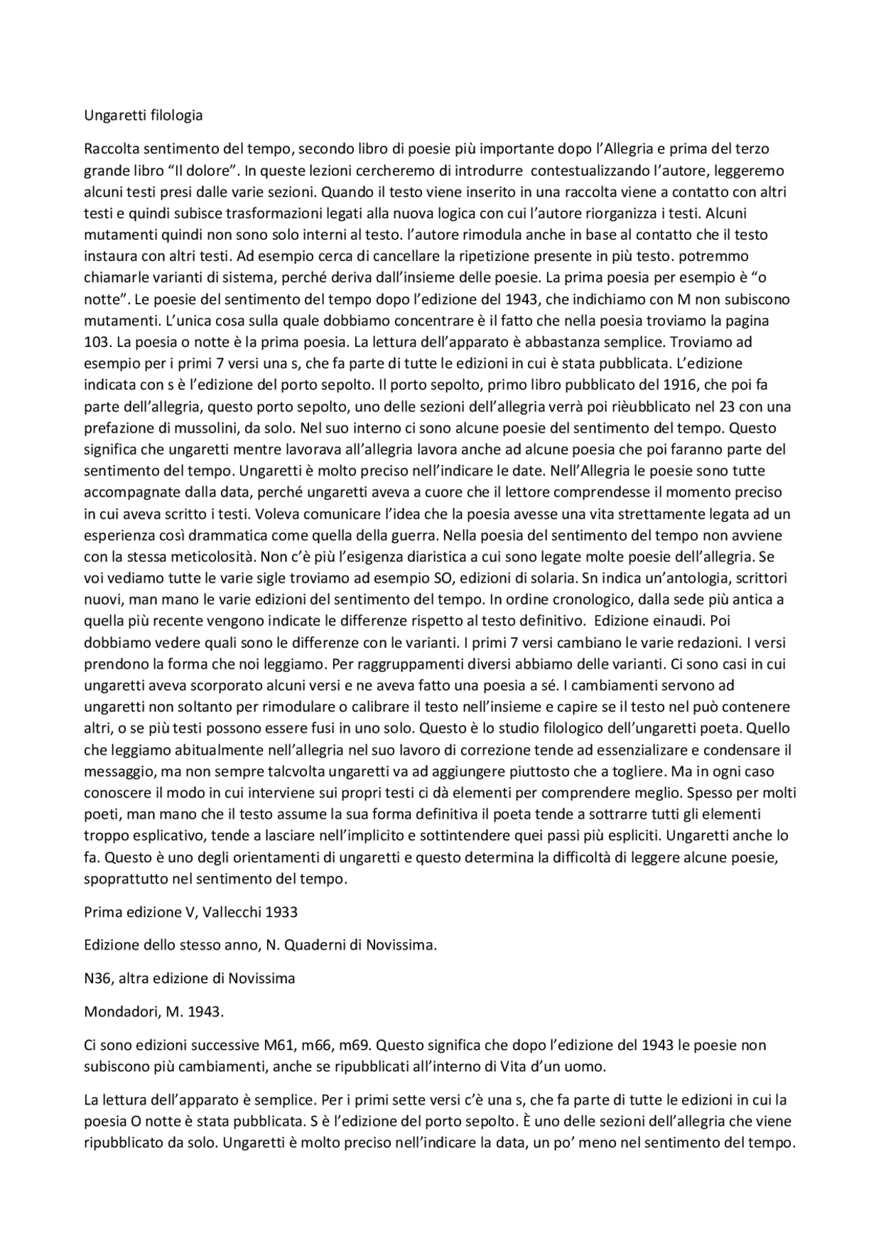 Ungaretti Sentimento Del Tempo Pt 1 Docsity