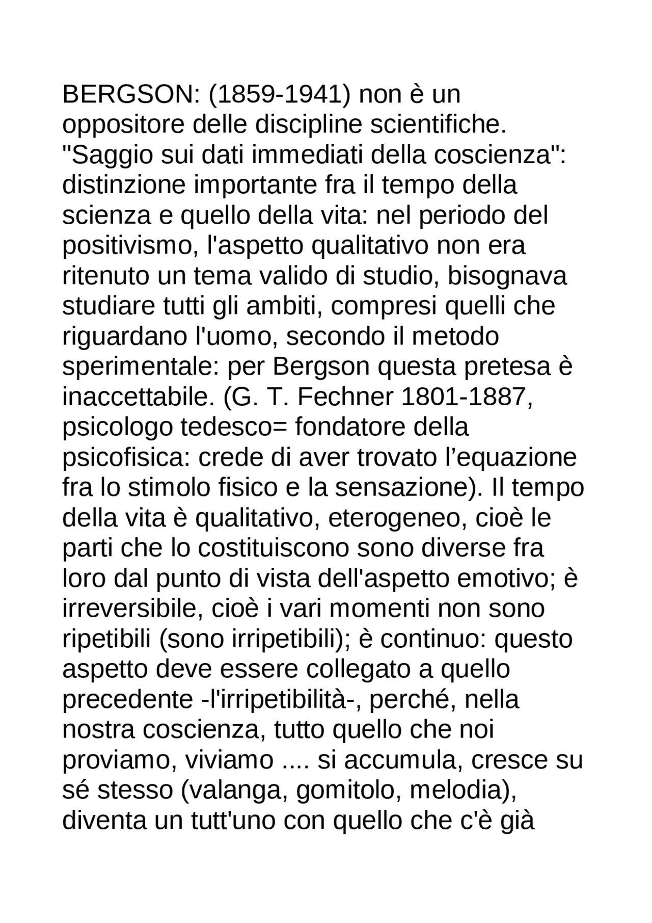 Appunti Sulla Filosofia Di Bergson Docsity
