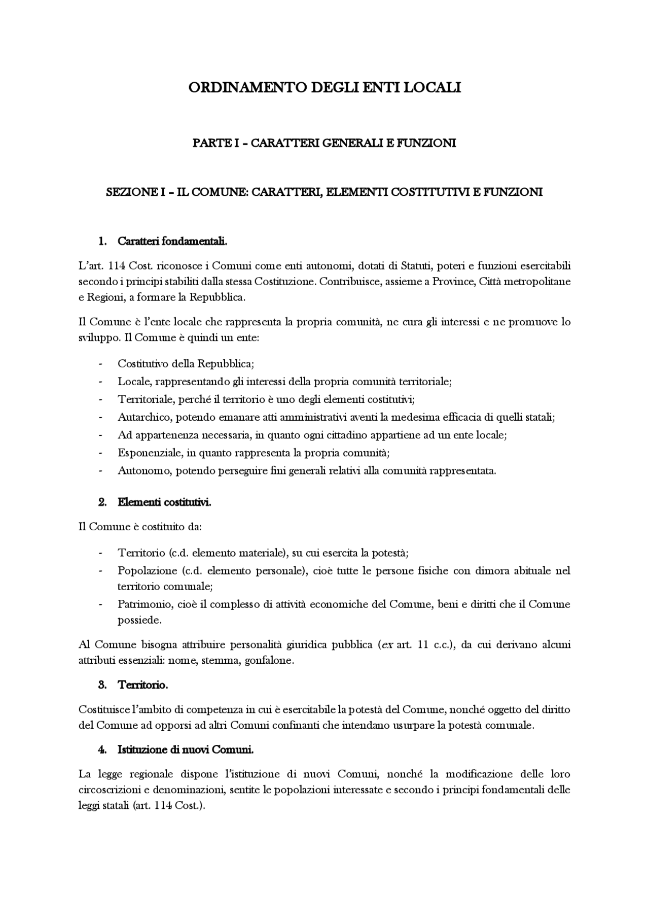 Riassunto Di Diritto Degli Enti Locali Per Concorsi Docsity