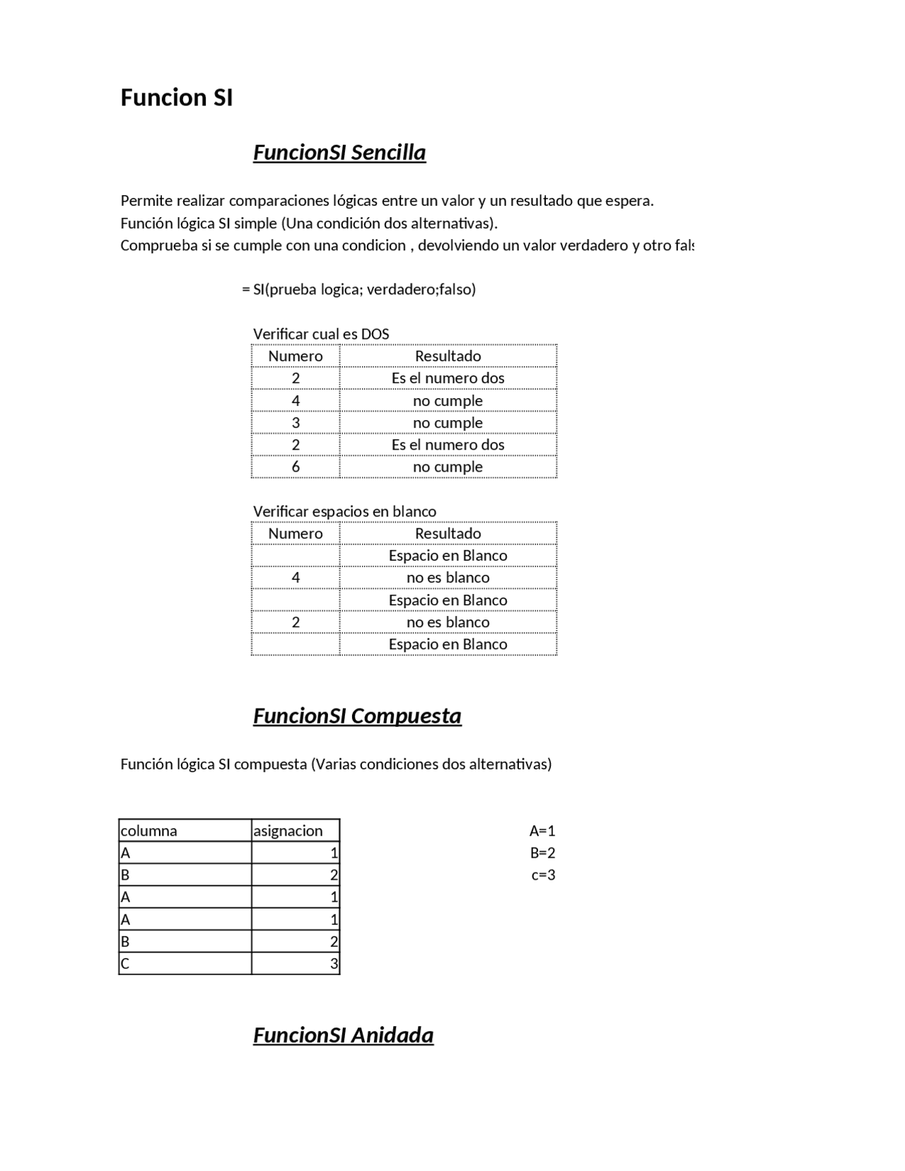 Funcion SI anidada y si y y o excel - Docsity