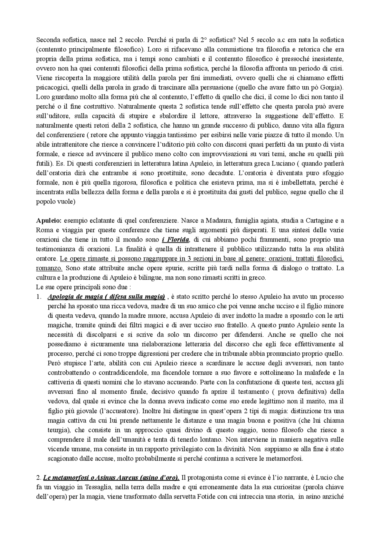 Apuleio e la 2º sofistica - Docsity