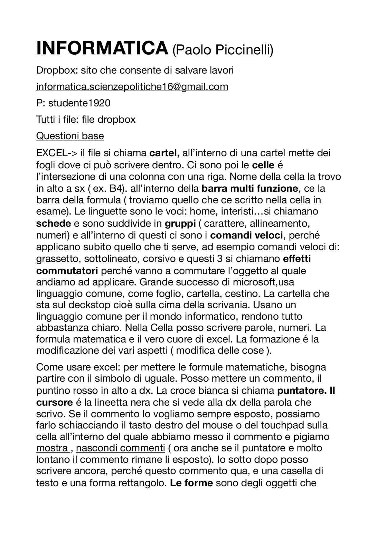 Appunti Informatica Ed Excel Docsity