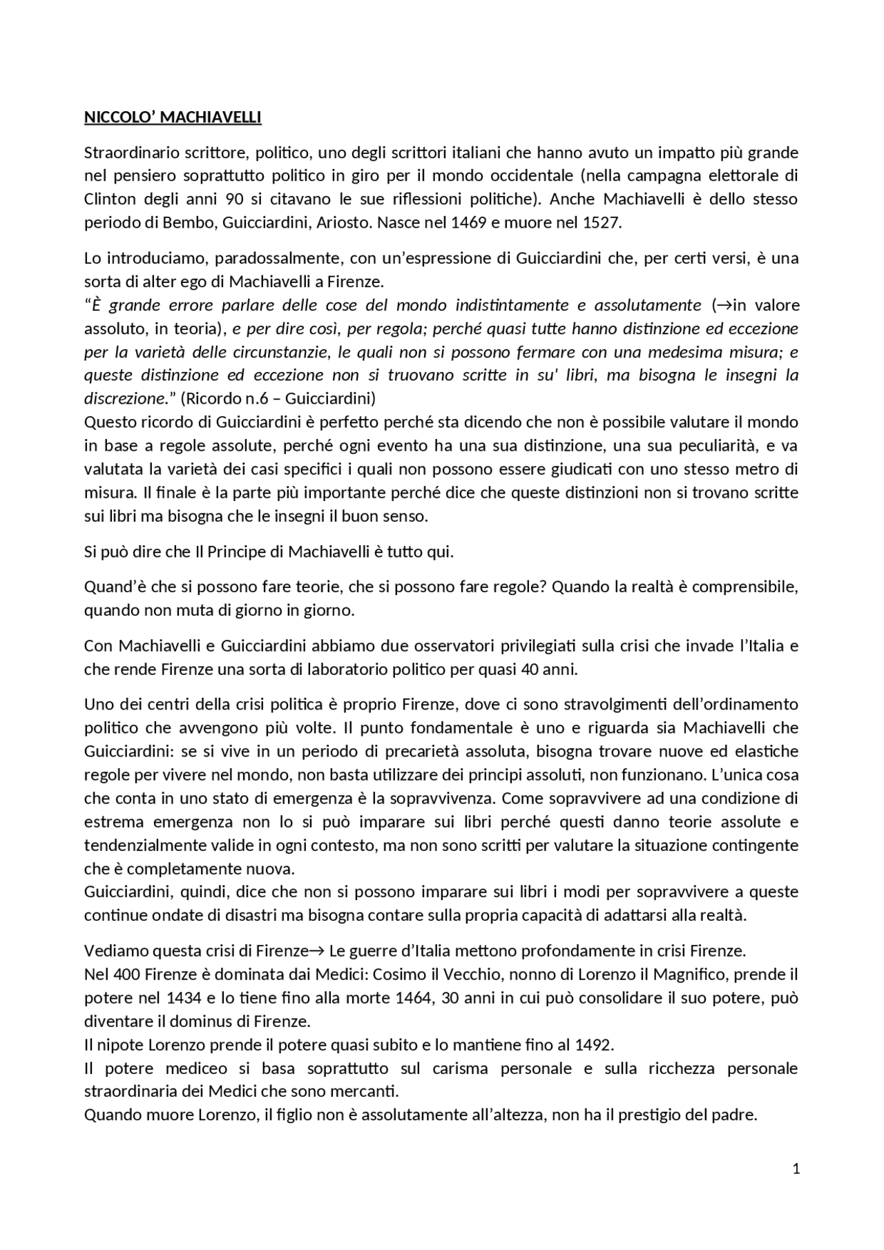 Appunti Su Machiavelli E Opere Docsity