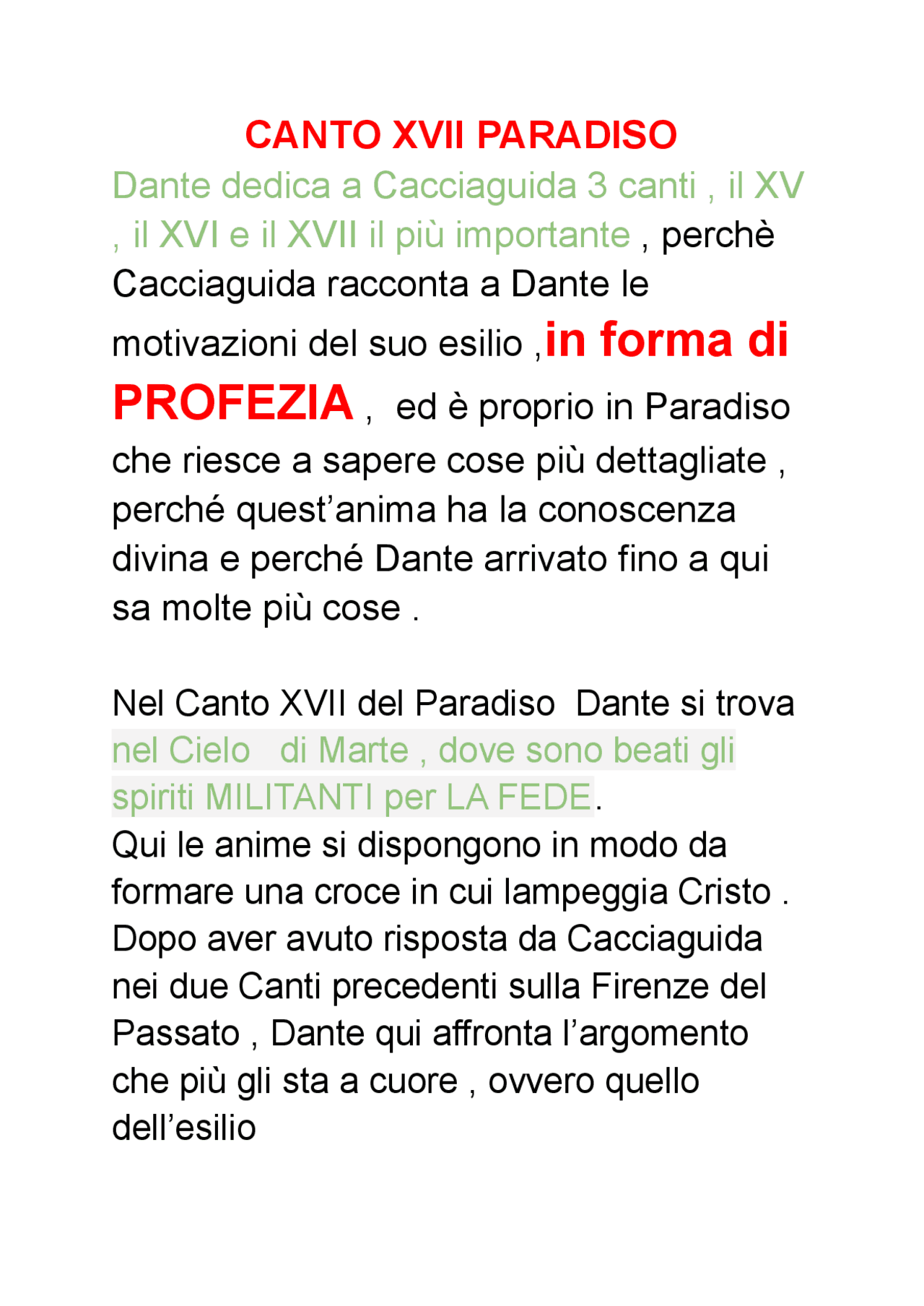 Appunti dettagliati sul Canto XVII del Paradiso di Dante - Docsity