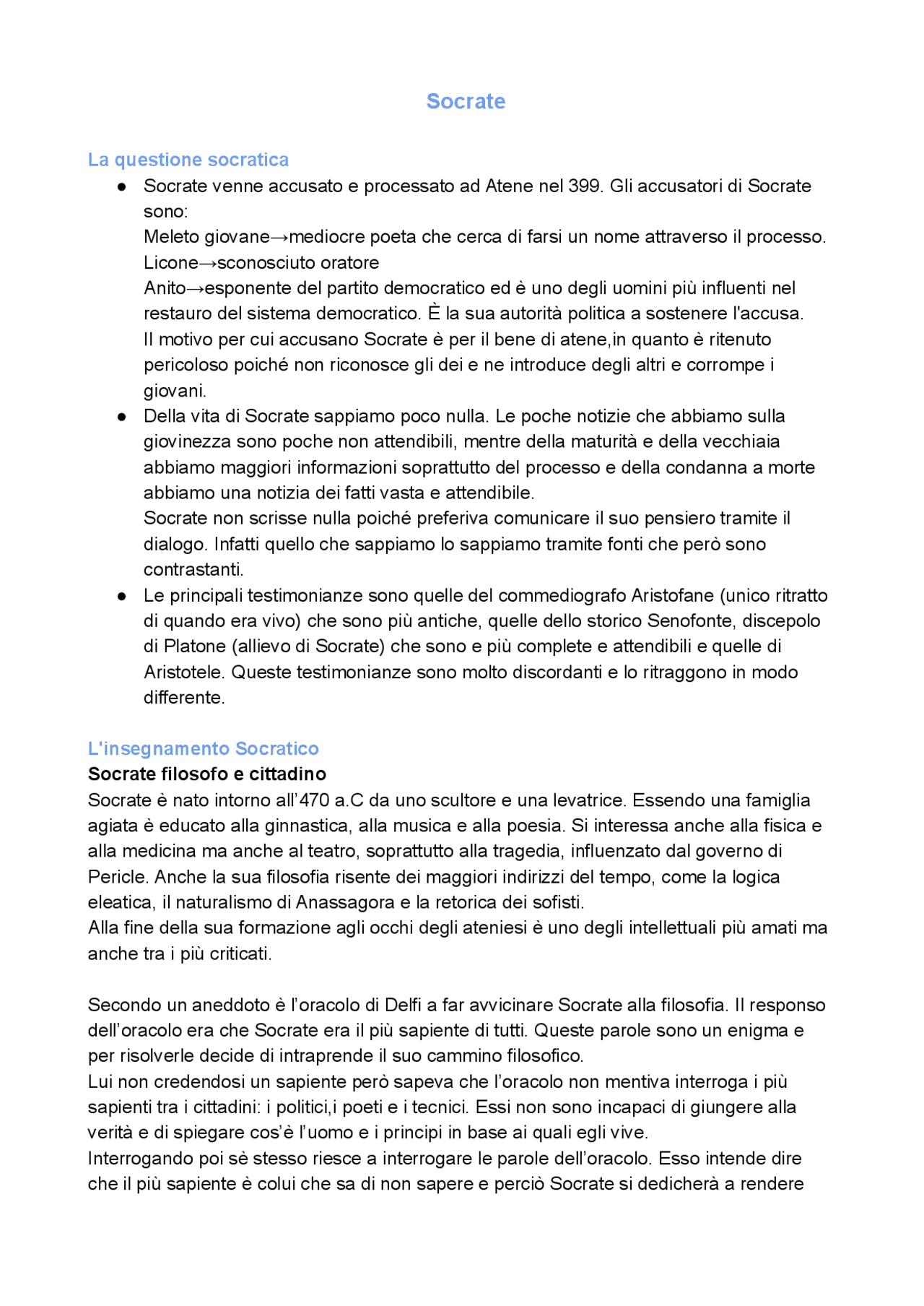 Appunti sul filosofo Socrate - Docsity