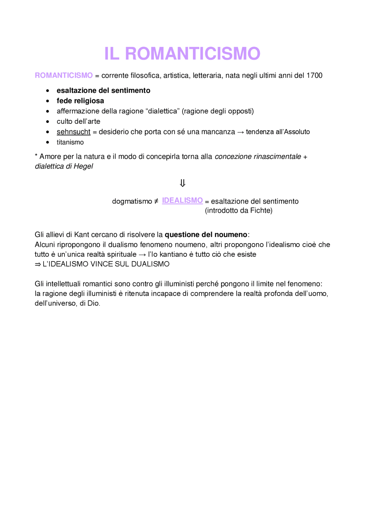 Hegel E Romanticismo Schemi E Mappe Concettuali Di Filosofia Docsity