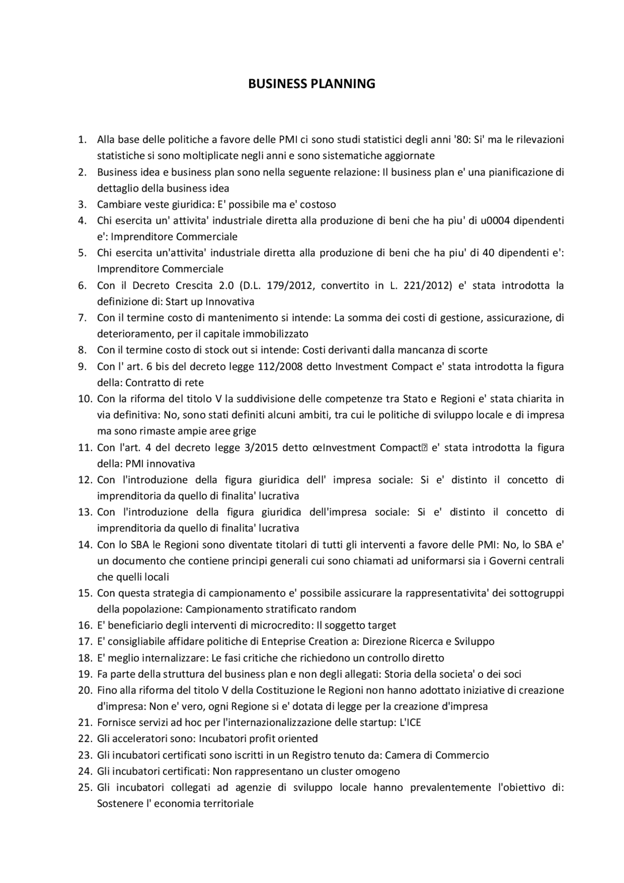 LM 77 - BUSINESS PLANNING (SECS-P/07) Aggiornato 2021 - Docsity