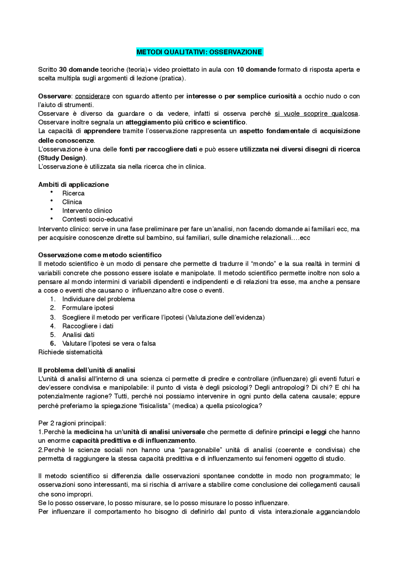 Metodi Qualitativi Osservazione Docsity