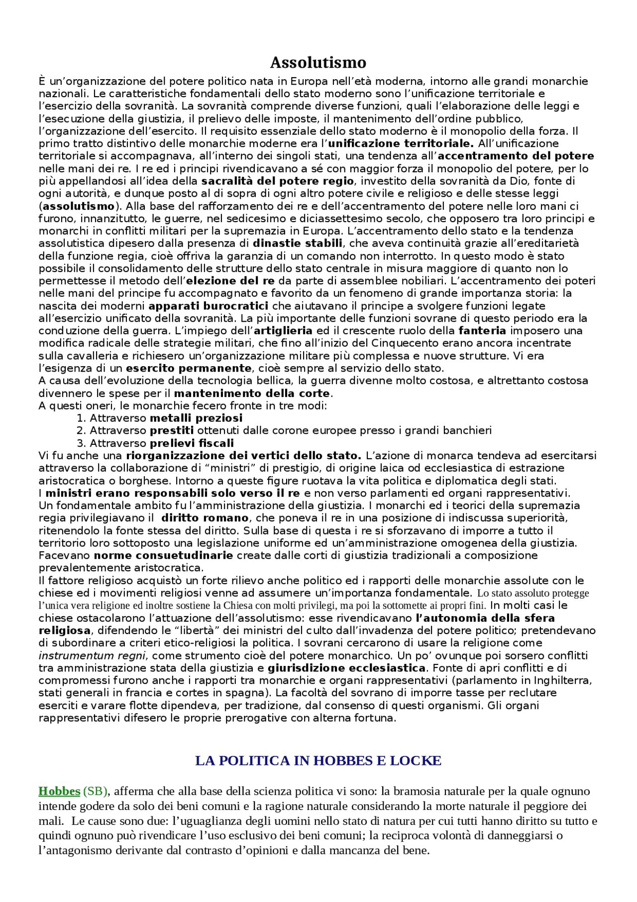 Sintesi Assolutismo Per Scuole Superiori Docsity