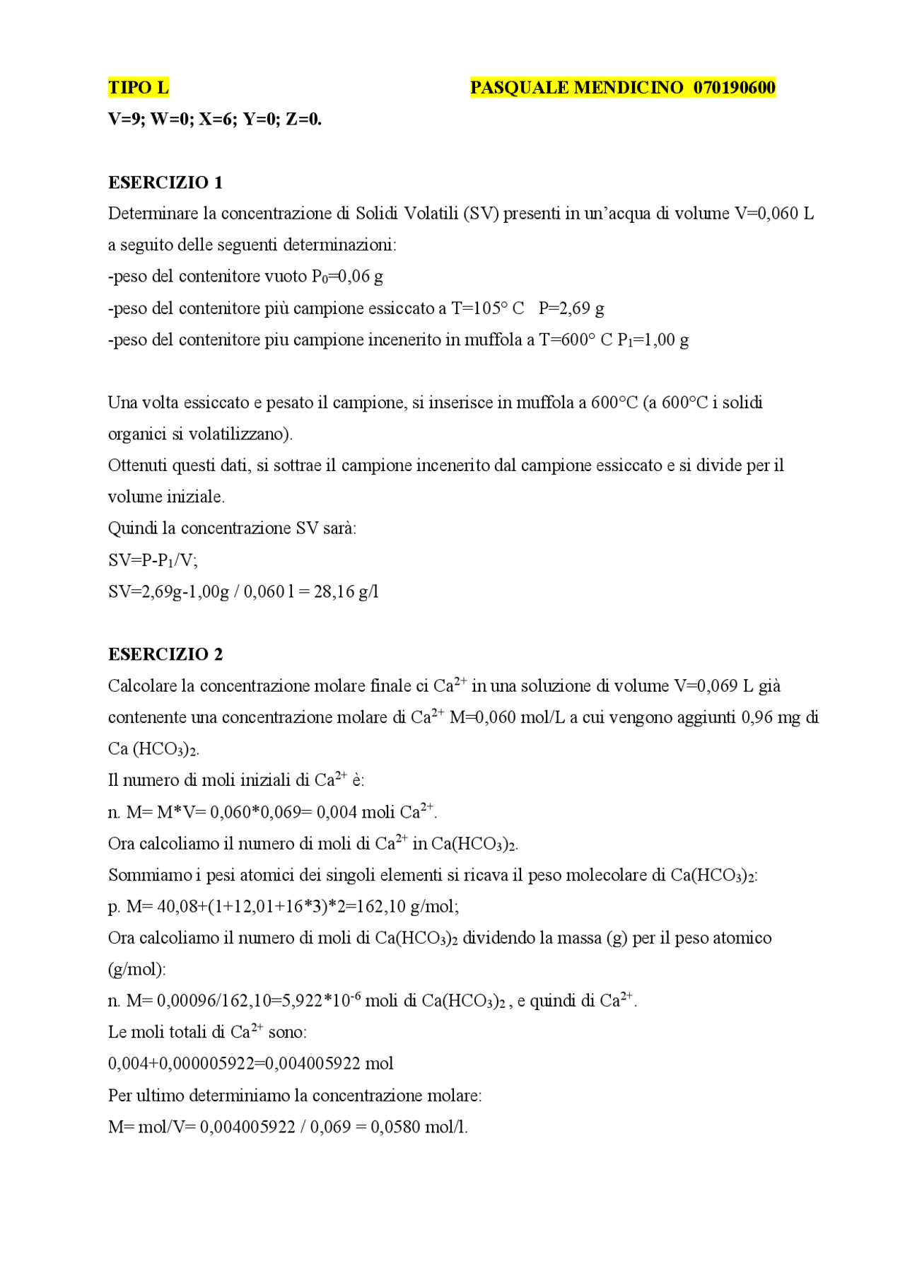 Prova Desame Ingegneria Ambientale Docsity