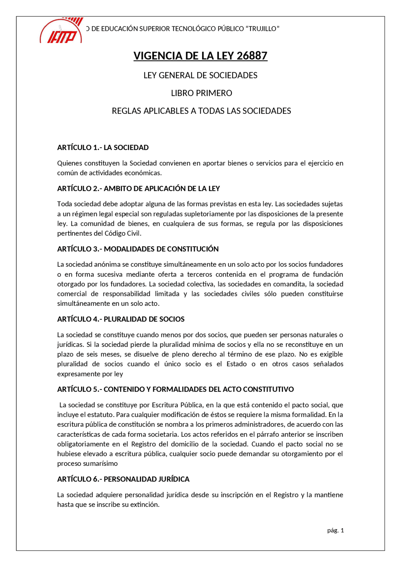 VIGENCIA DE LEY 26887 RESUMEN - Docsity