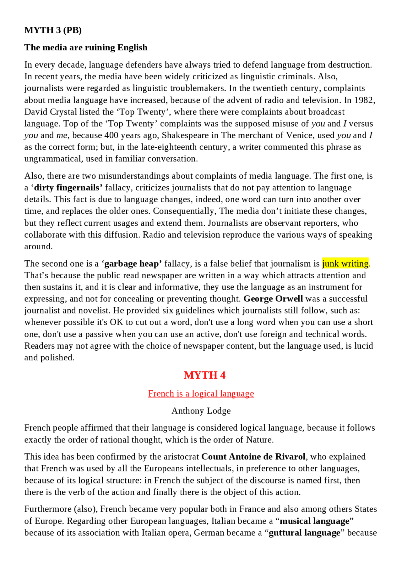 Myths Bauer E Trudgill Docsity