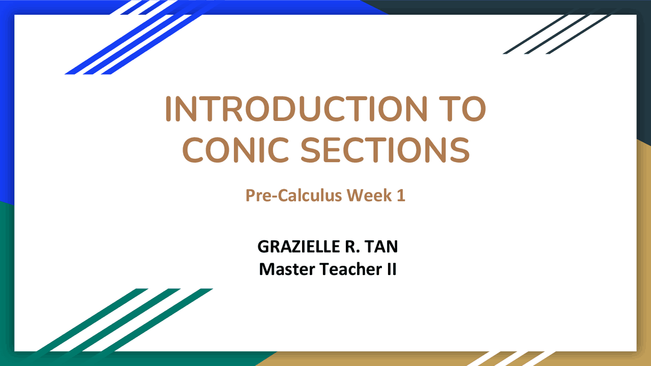 Pre-Calculus - Intro to Conic Section - Docsity