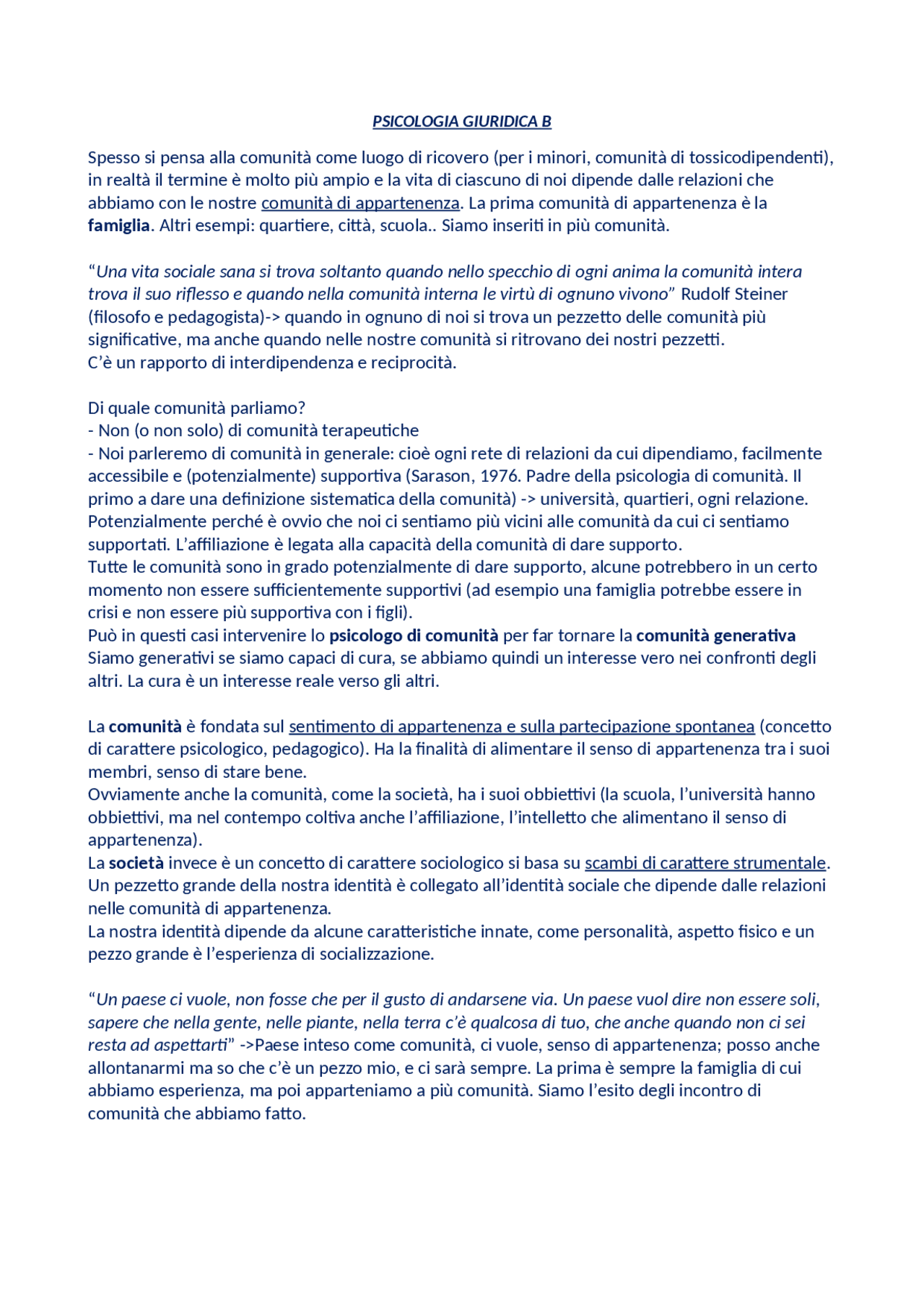 Appunti Psicologia Di Comunità Docsity