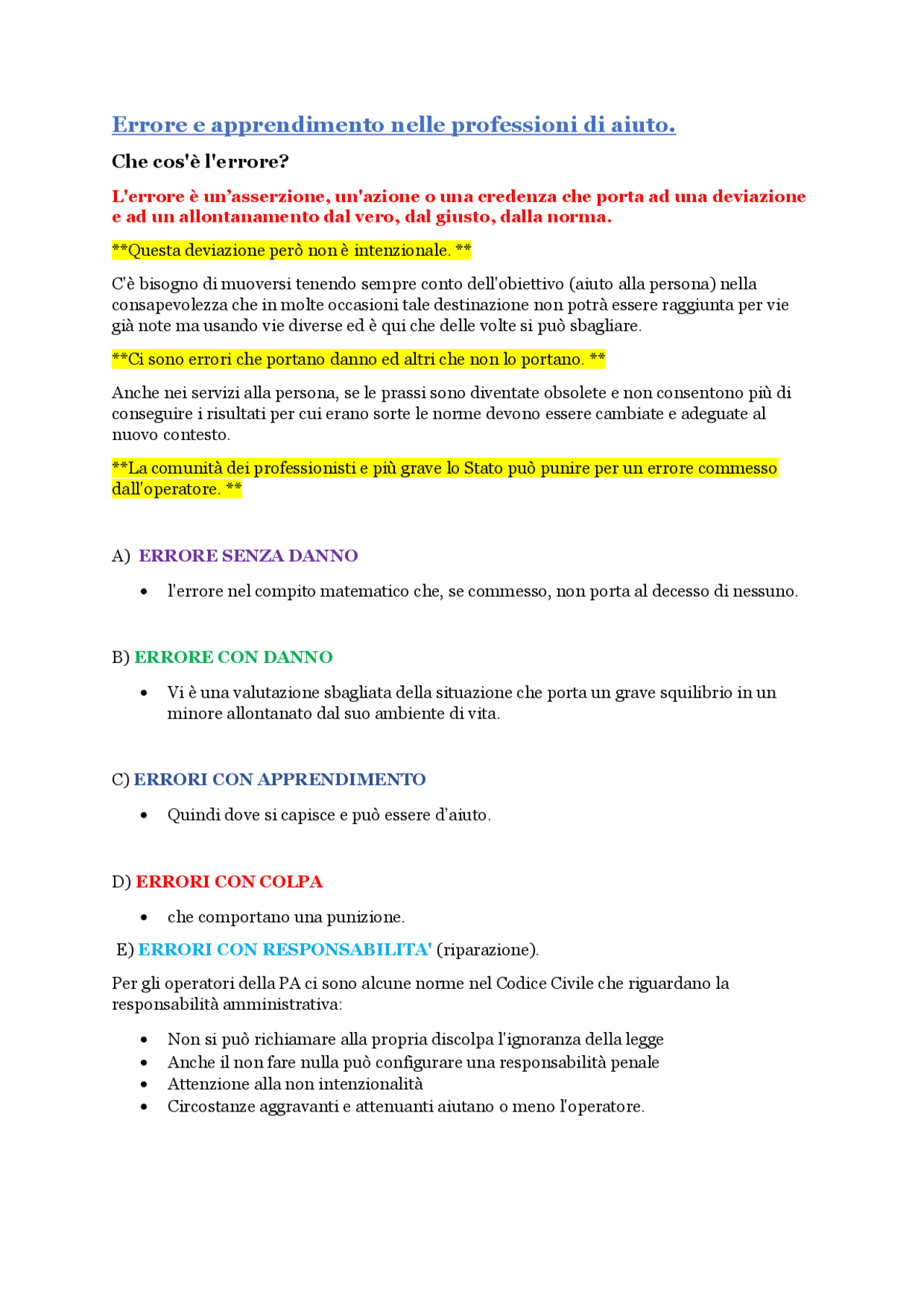 Errore E Apprendimento Docsity