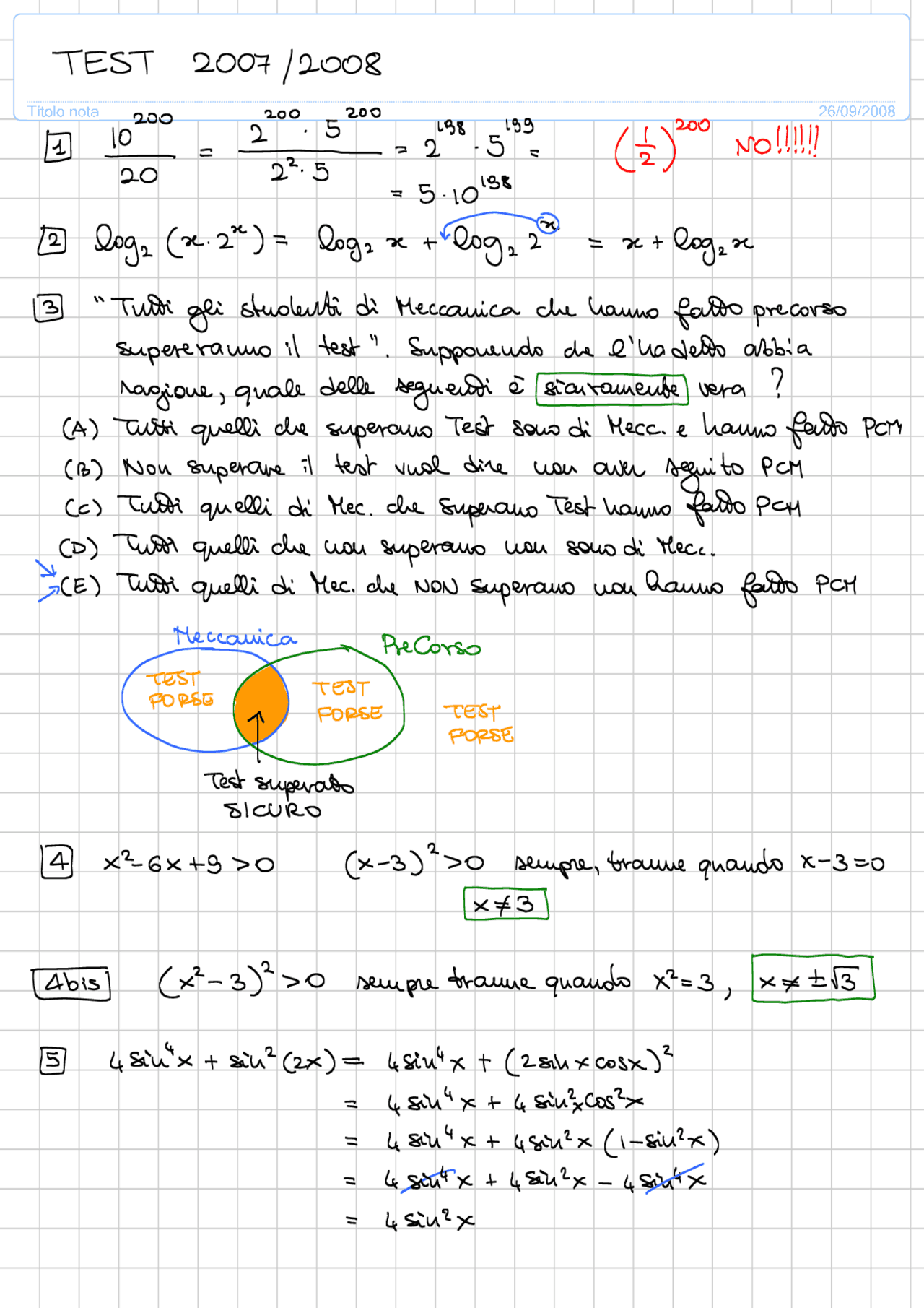 Svolgimento Esercizi Vari Test Docsity