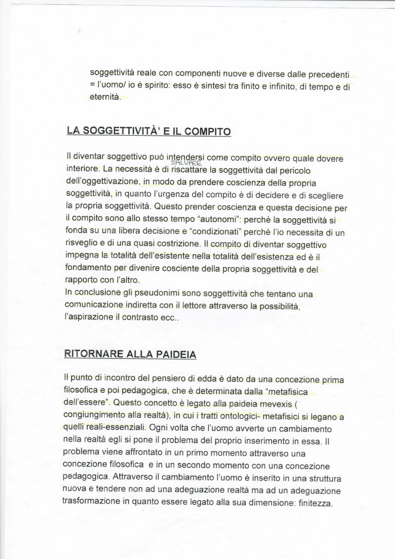 LA SOGGETTIVITA' E IL COMPITO + RITORNARE ALLA PAIDEIA - Docsity