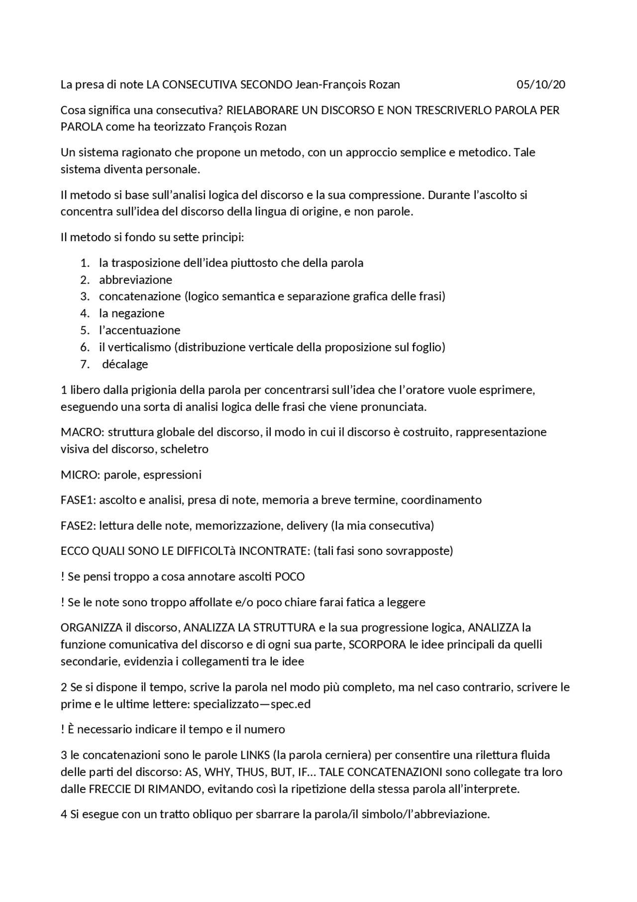 La consecutiva secondo Rozan | Appunti di Traduzione | Docsity