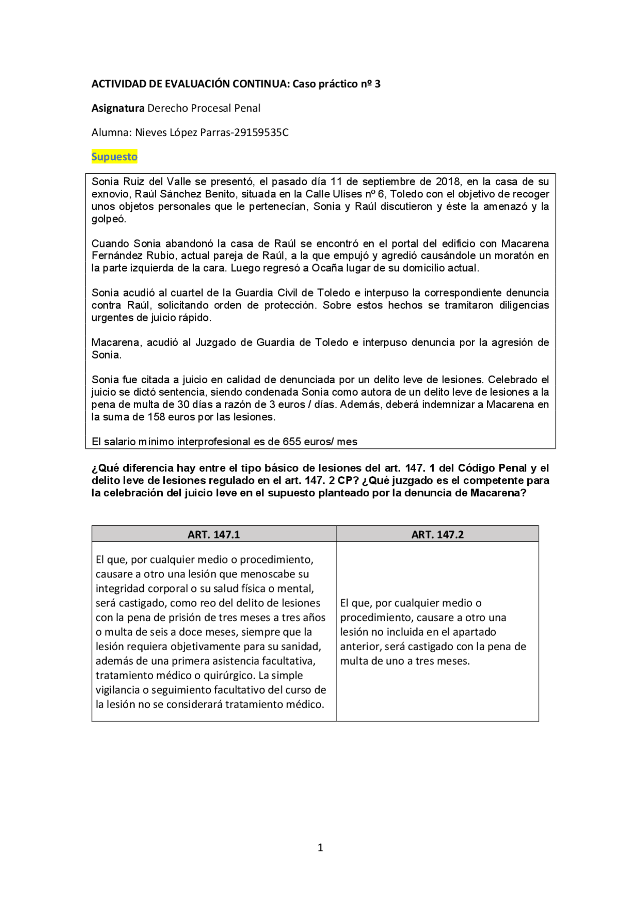 Caso Práctico Penal Ii Docsity
