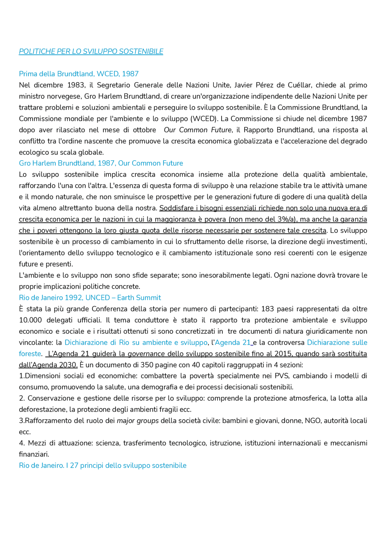 Politiche Per Lo Sviluppo Sostenibile Docsity