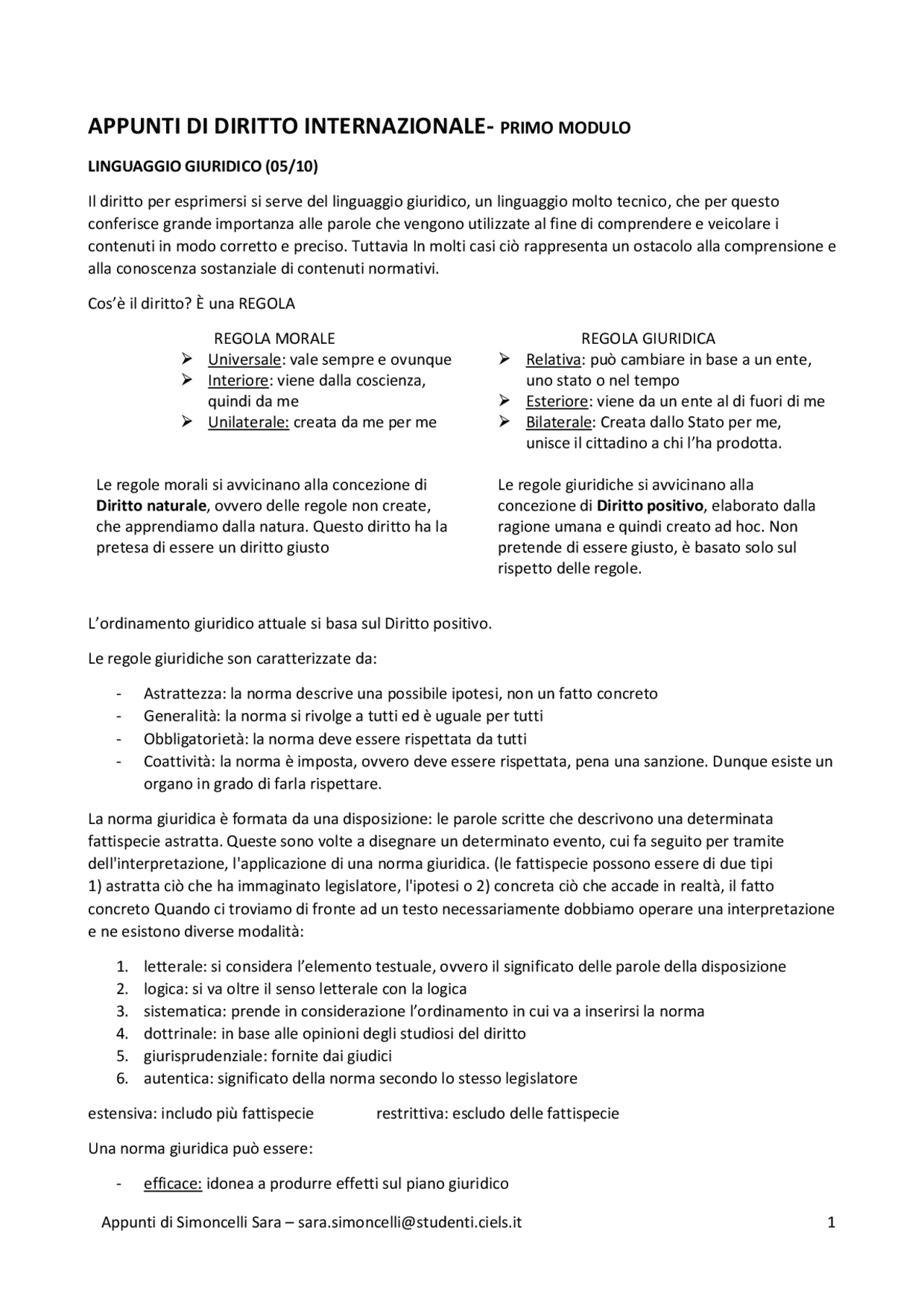 Diritto internazionale - primo modulo - Docsity