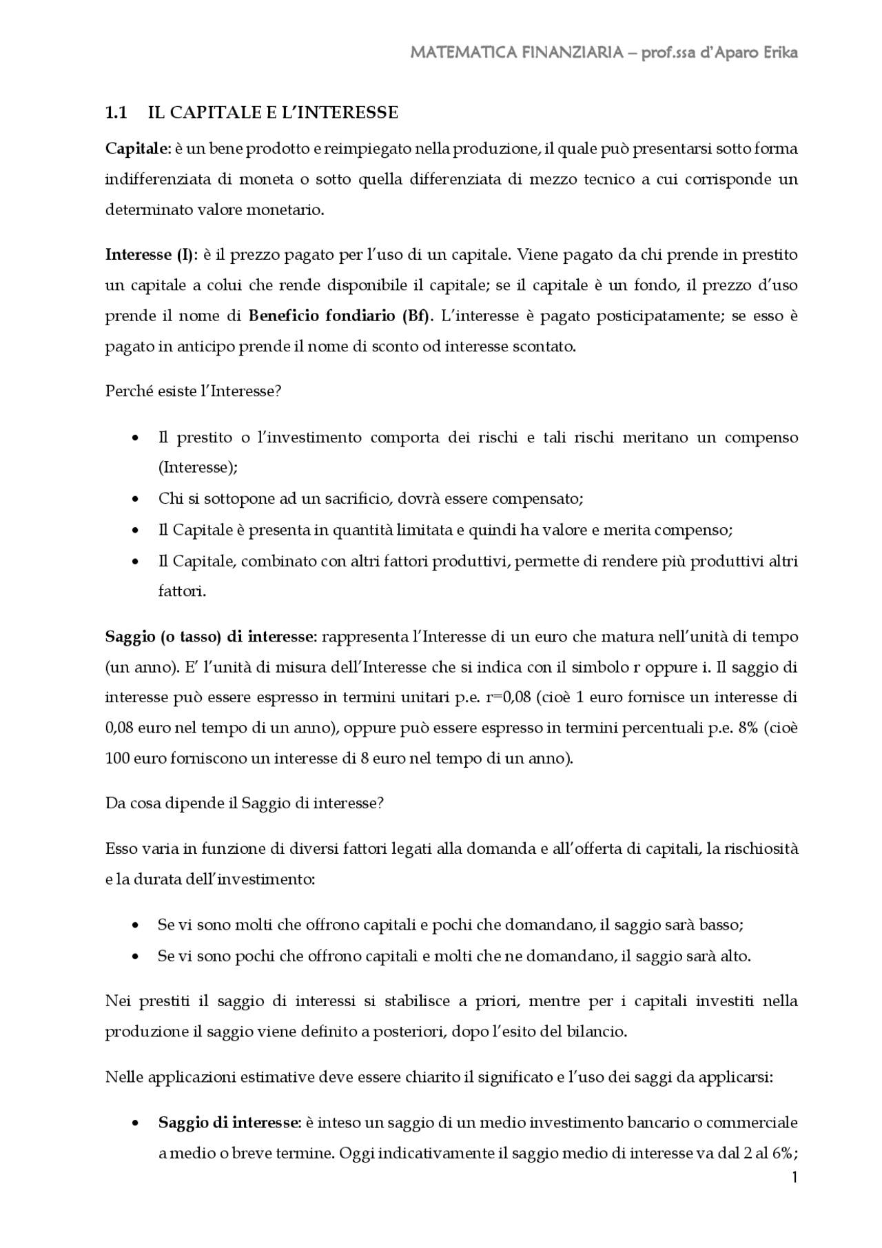 MATEMATICA FINANZIARIA - Docsity