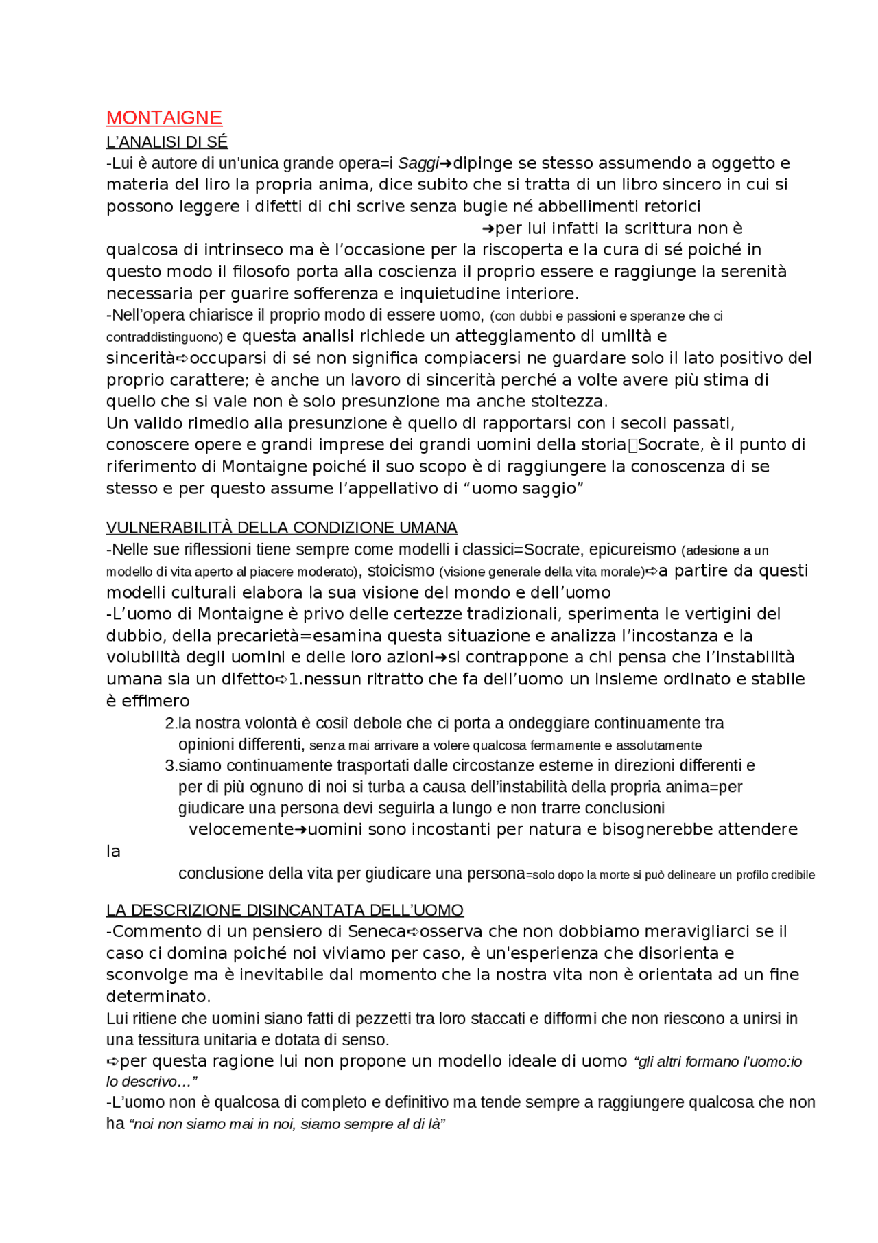 Schema Riassuntivo Su Montaigne Docsity