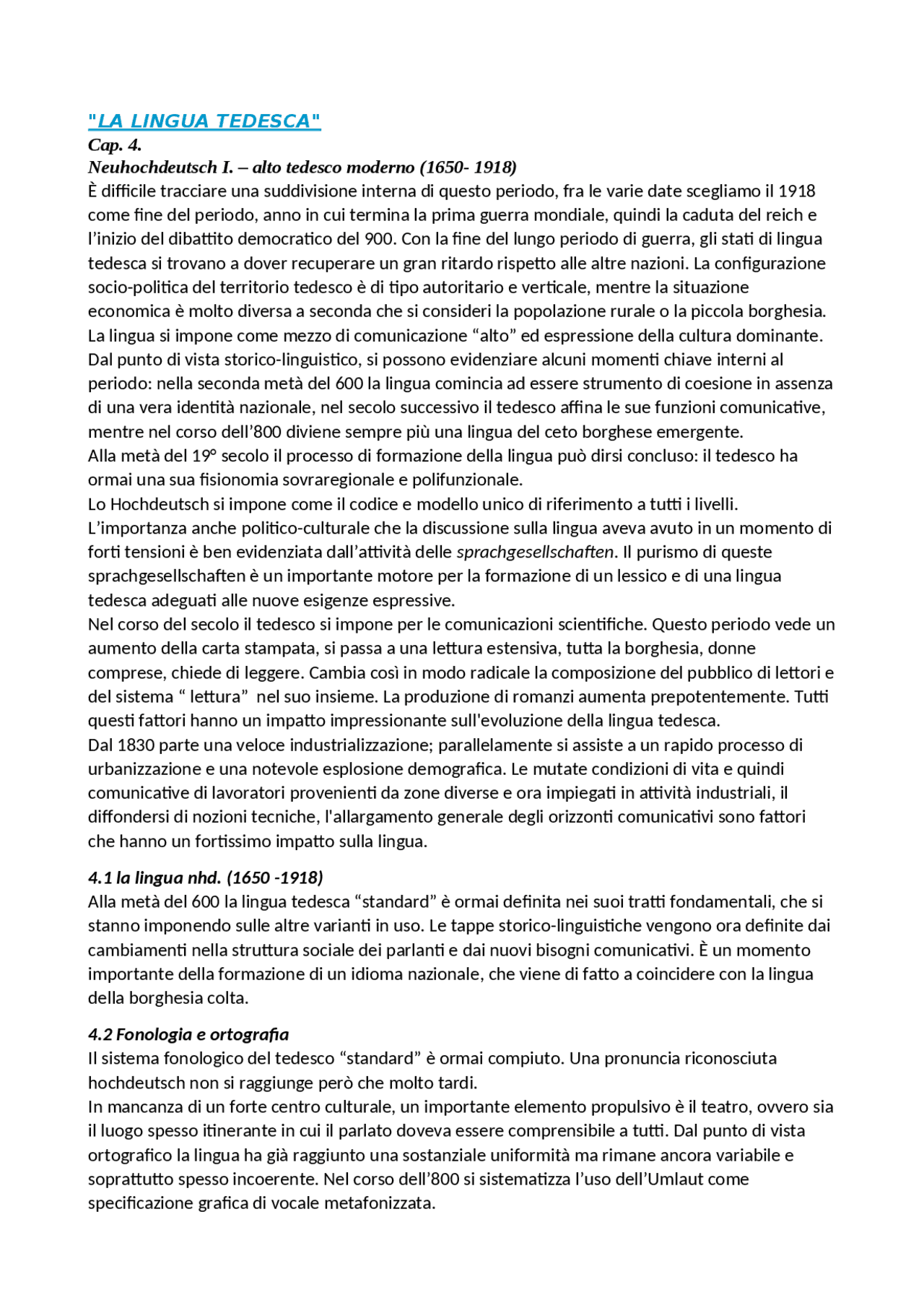 Riassunto Degli Approfondimenti Del Libro La Lingua Tedesca Docsity