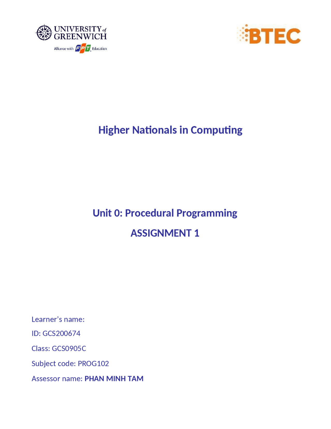 Procedural Programming Assignment 1 Of Information Technology Docsity