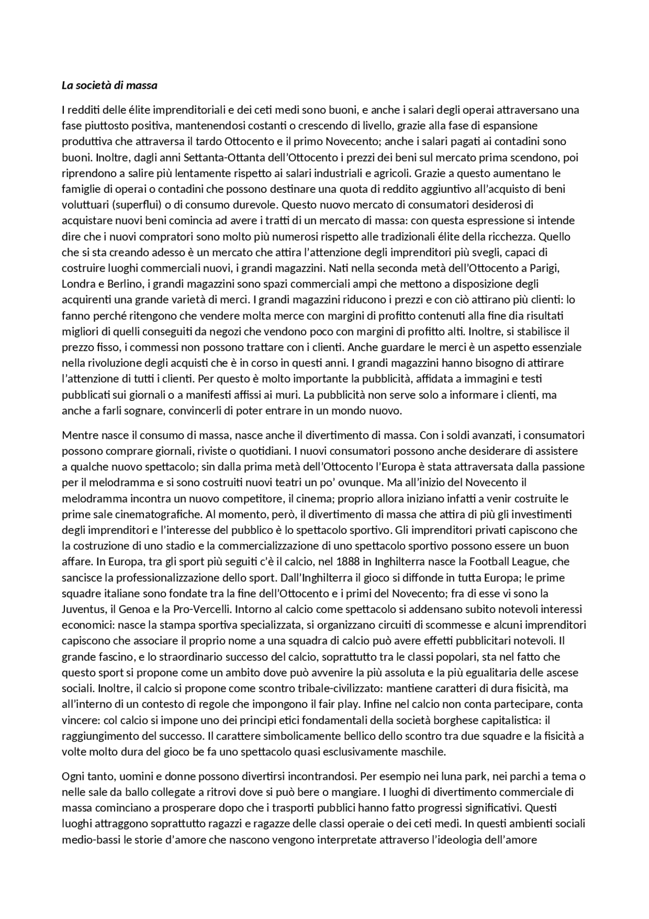 La Società Di Massa Docsity