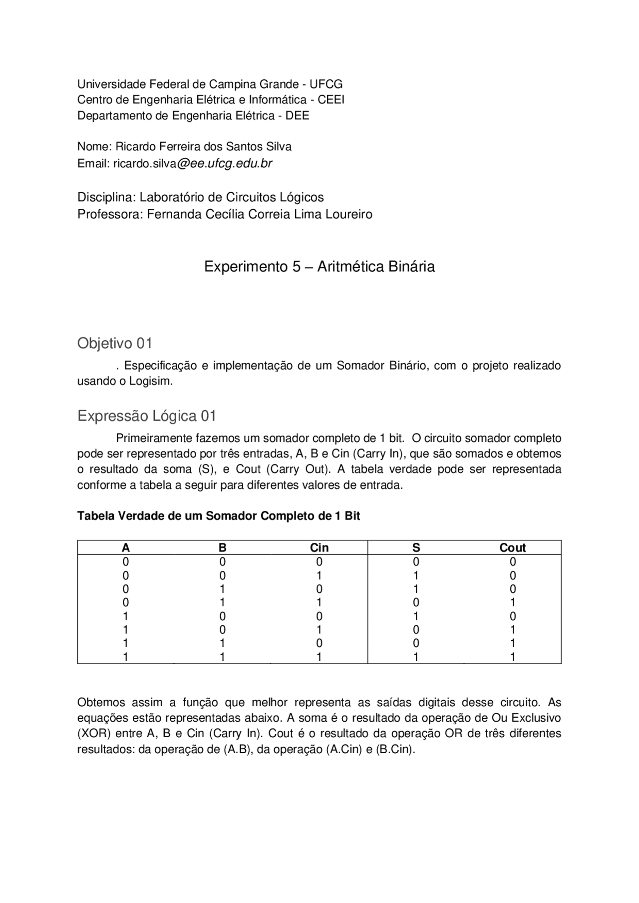 Relatório Experimento 05 Lcl Docsity