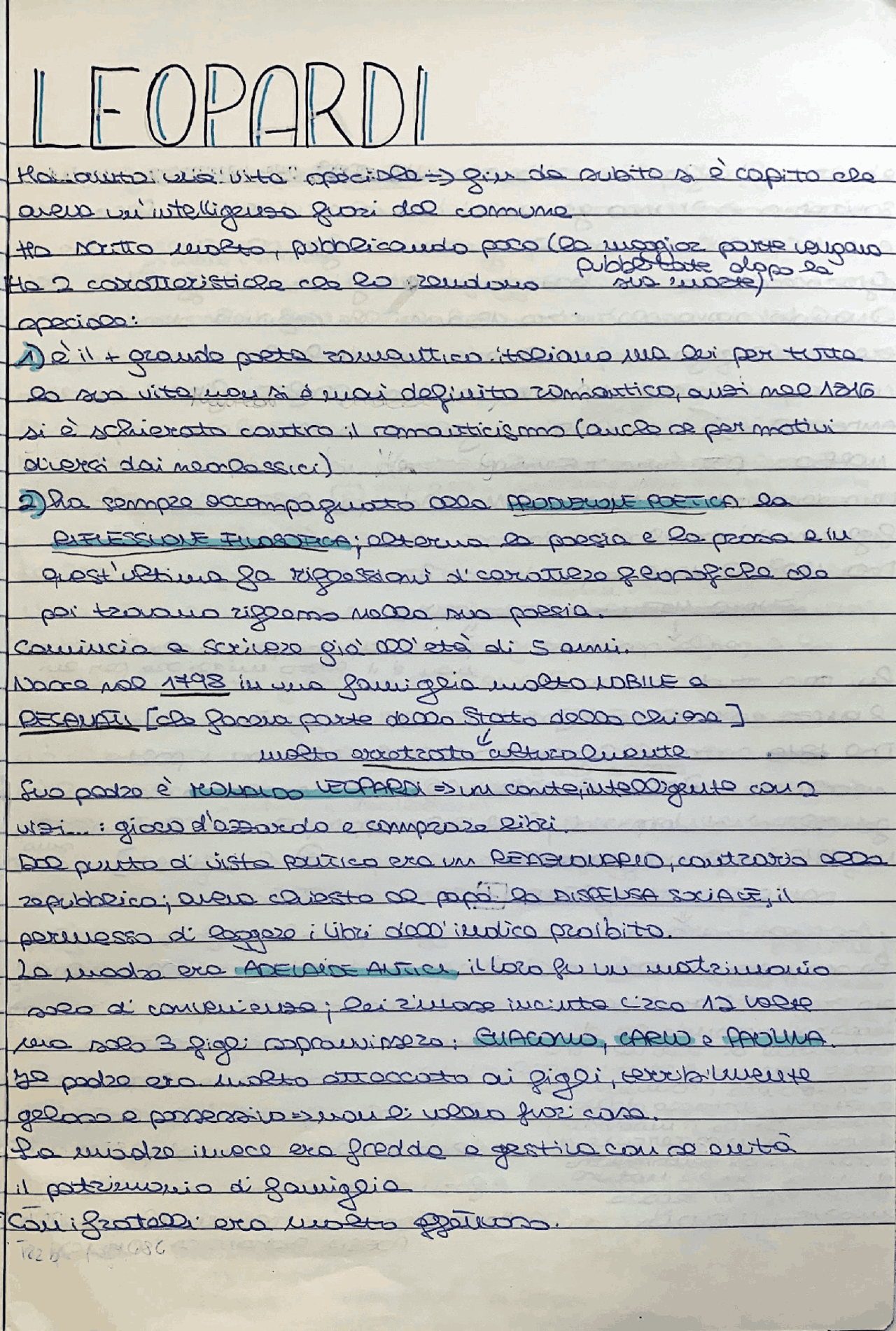 Appunti Su Giacomo Leopardi Docsity