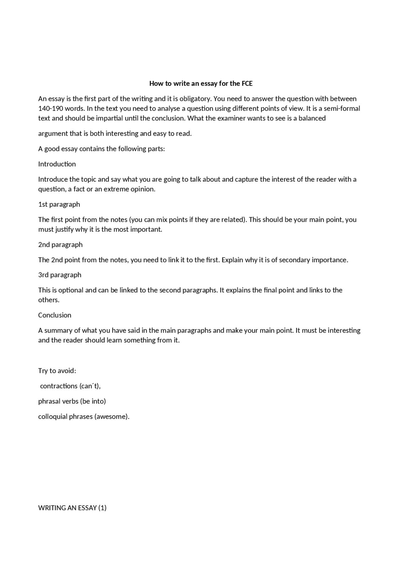 Suggerimenti Per Scrivere Un Buon Saggio Per La Prova Writing Fce Docsity